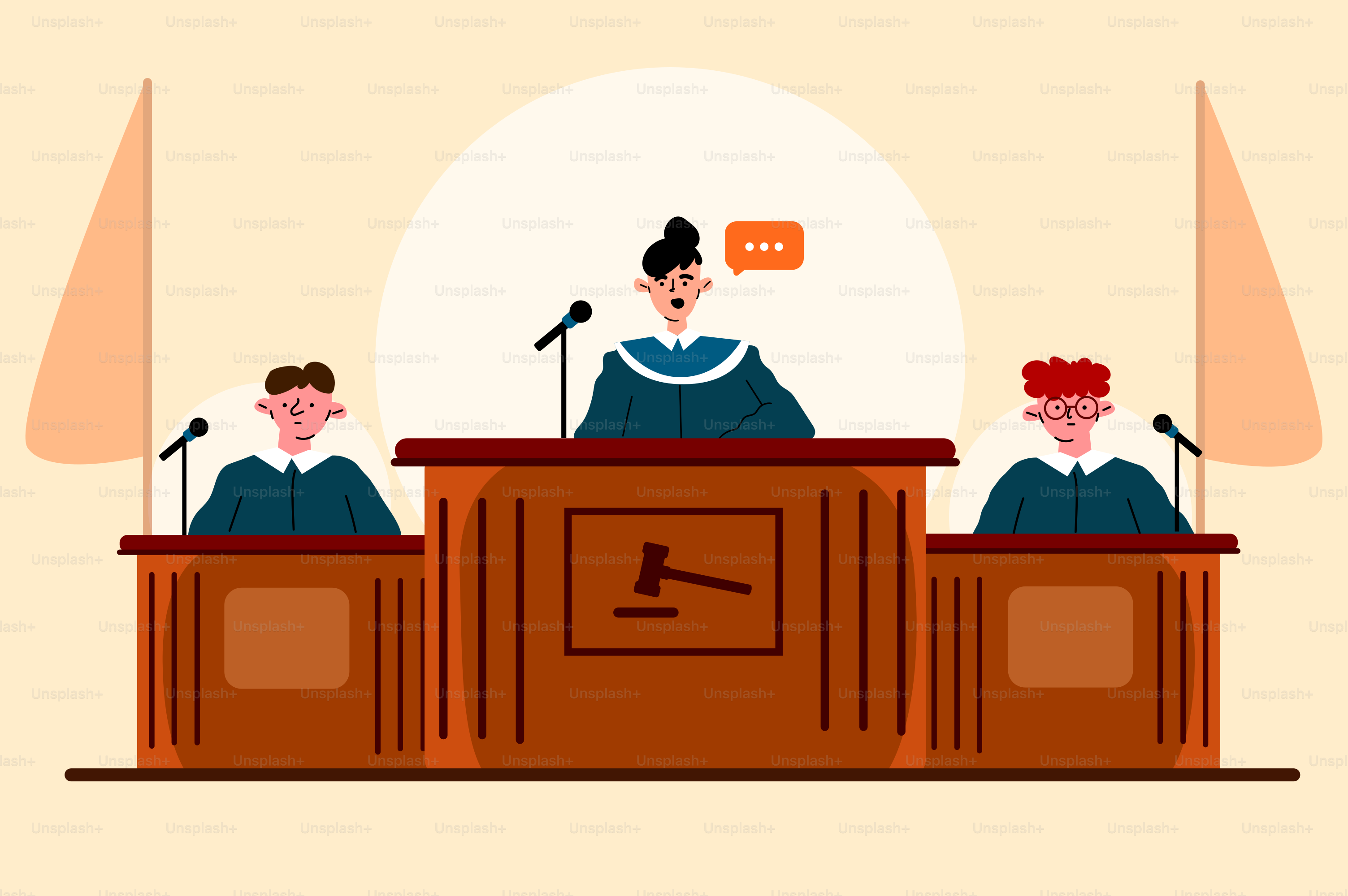 Vektor Seorang hakim memimpin proses ruang sidang. – Gambar Hukum di ...