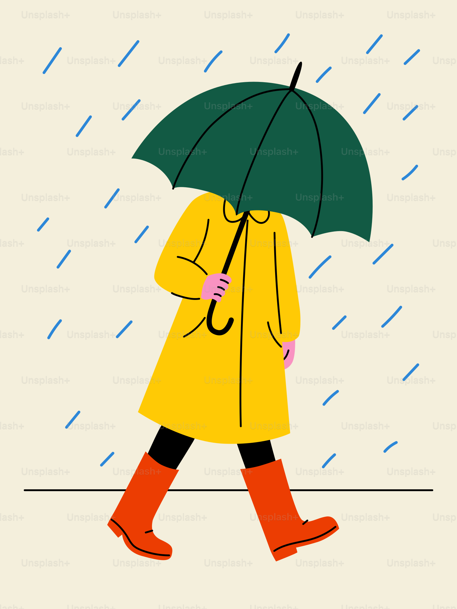 Person wearing a raincoat and boots under the rain. vector – Portrait ...