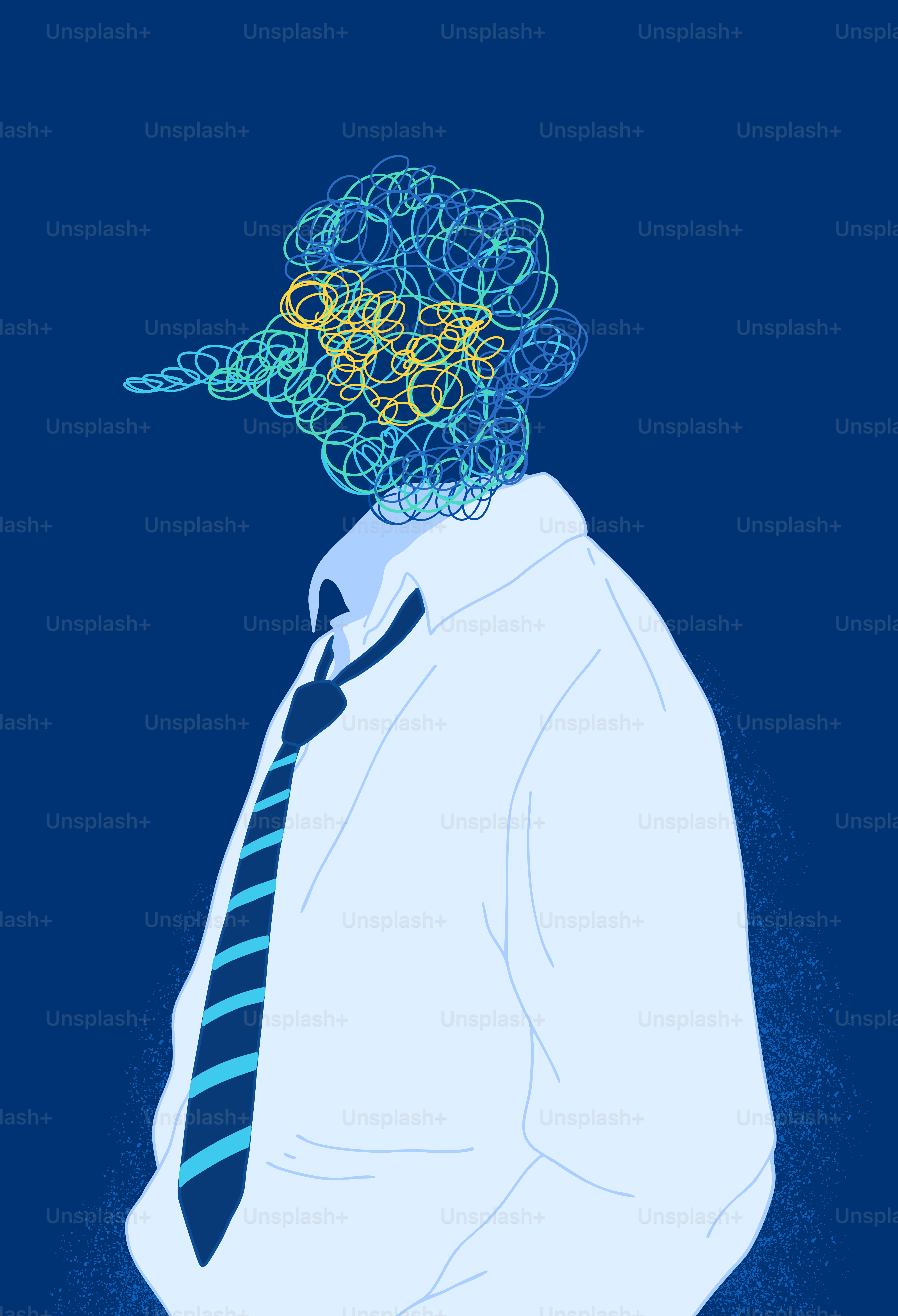 A man with a head made of colorful scribbles. vector – Portrait Image ...