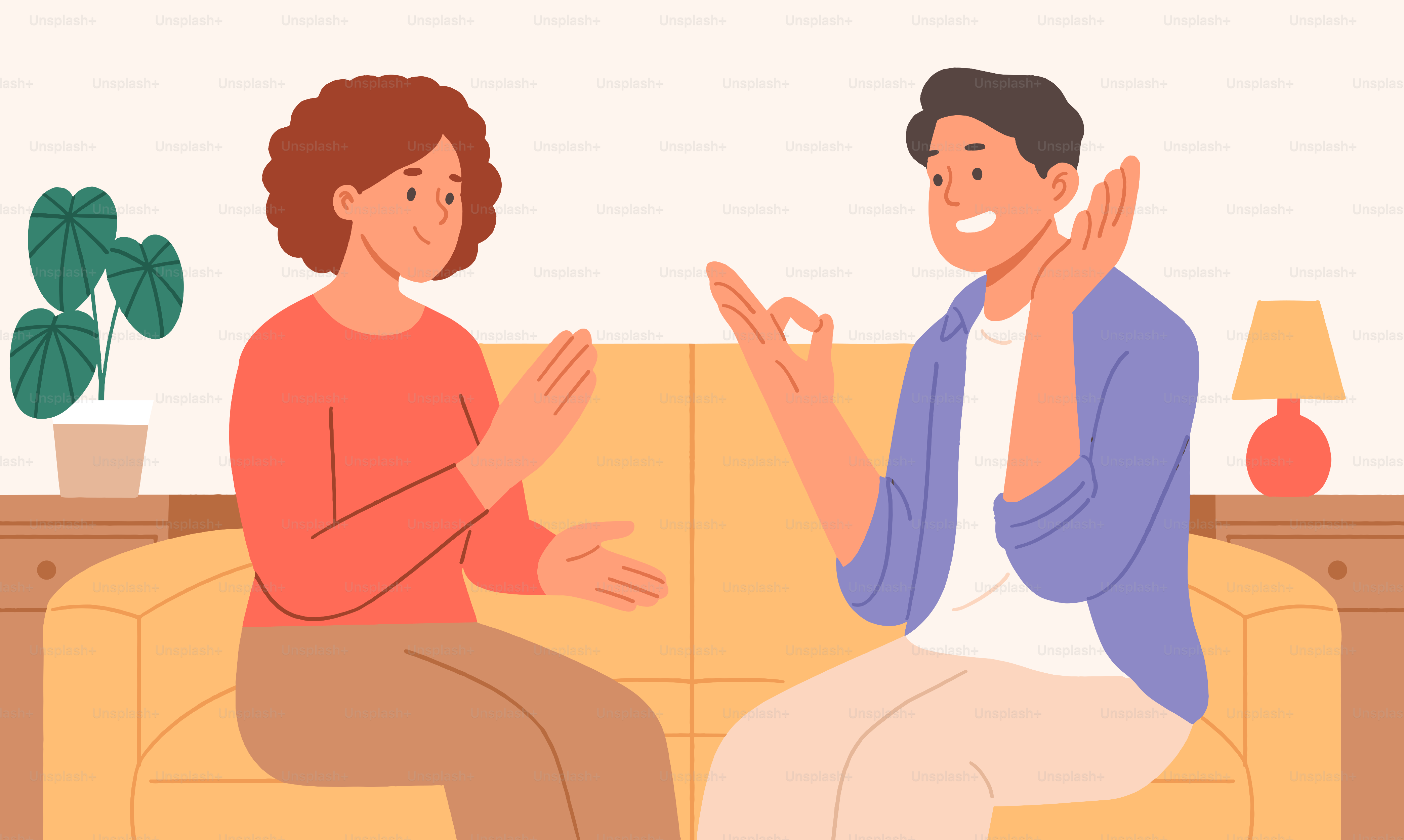 Two people are using sign language on a couch. vector – Community Image ...