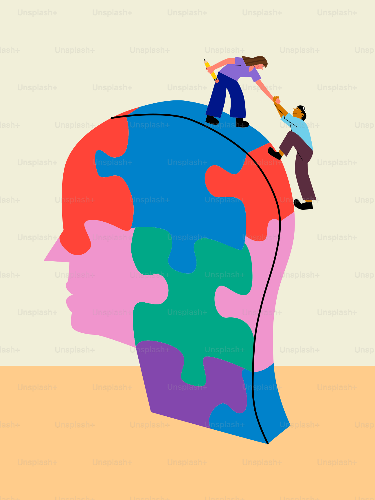 People are building a brain puzzle together. vector – Education Image ...