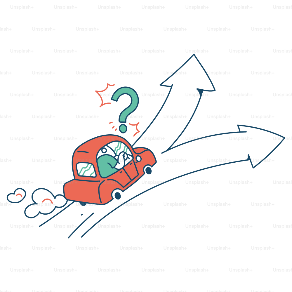 Vektor Sebuah mobil bingung di pertigaan jalan. – Gambar Ilustrasi di ...