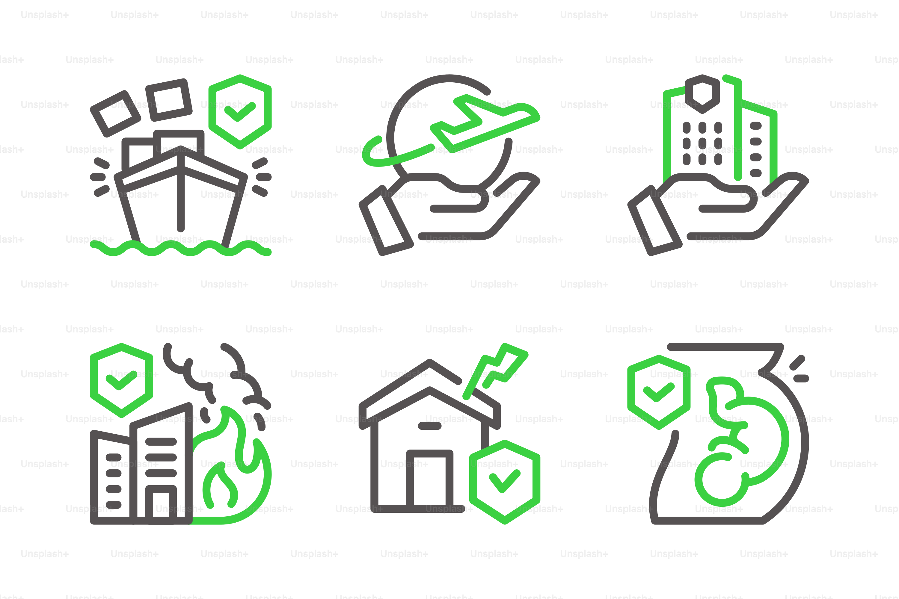 Vektor Ikon asuransi mewakili berbagai potensi risiko dan pertanggungan ...