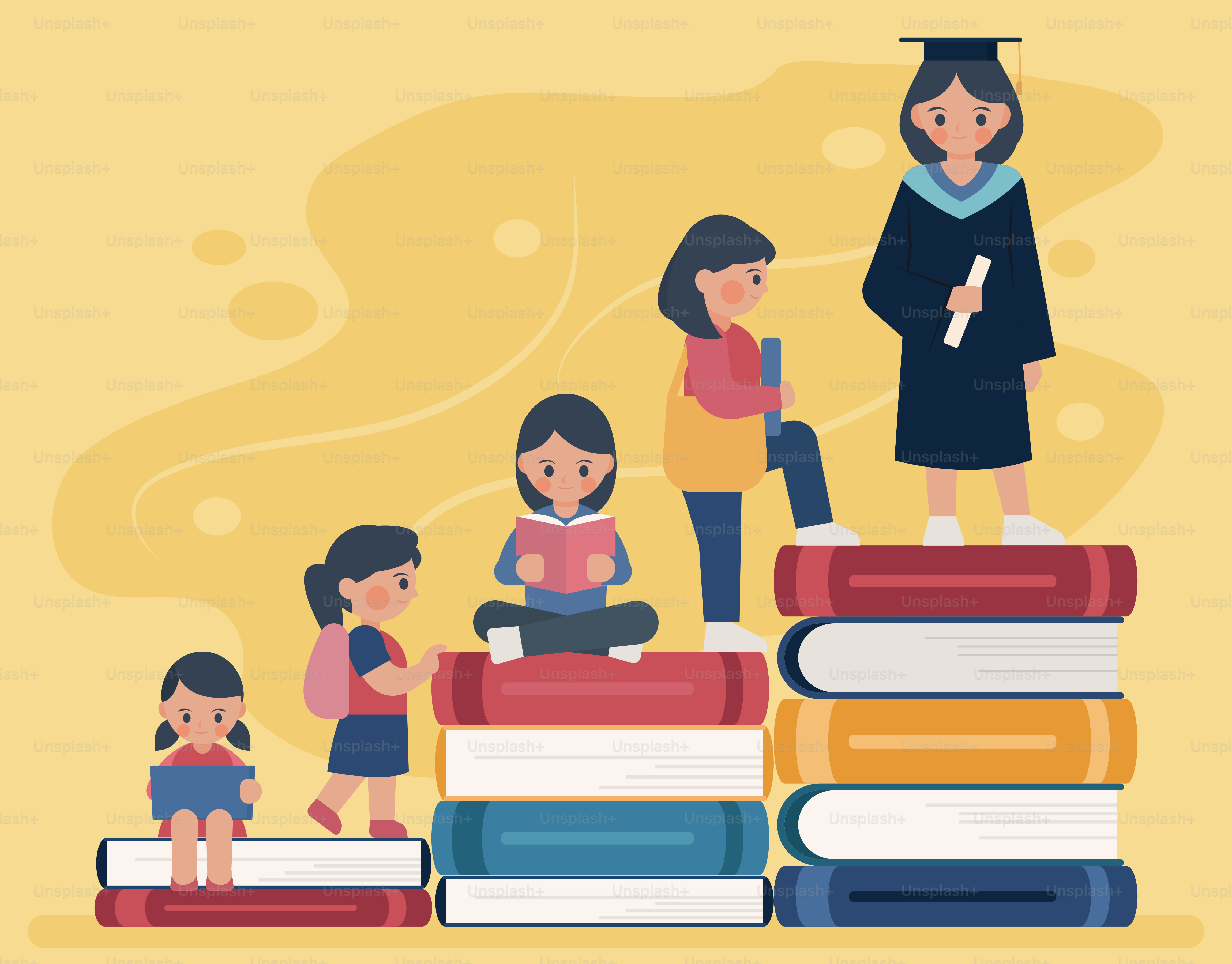 Education leads to graduation and success for girls. vector – Books ...