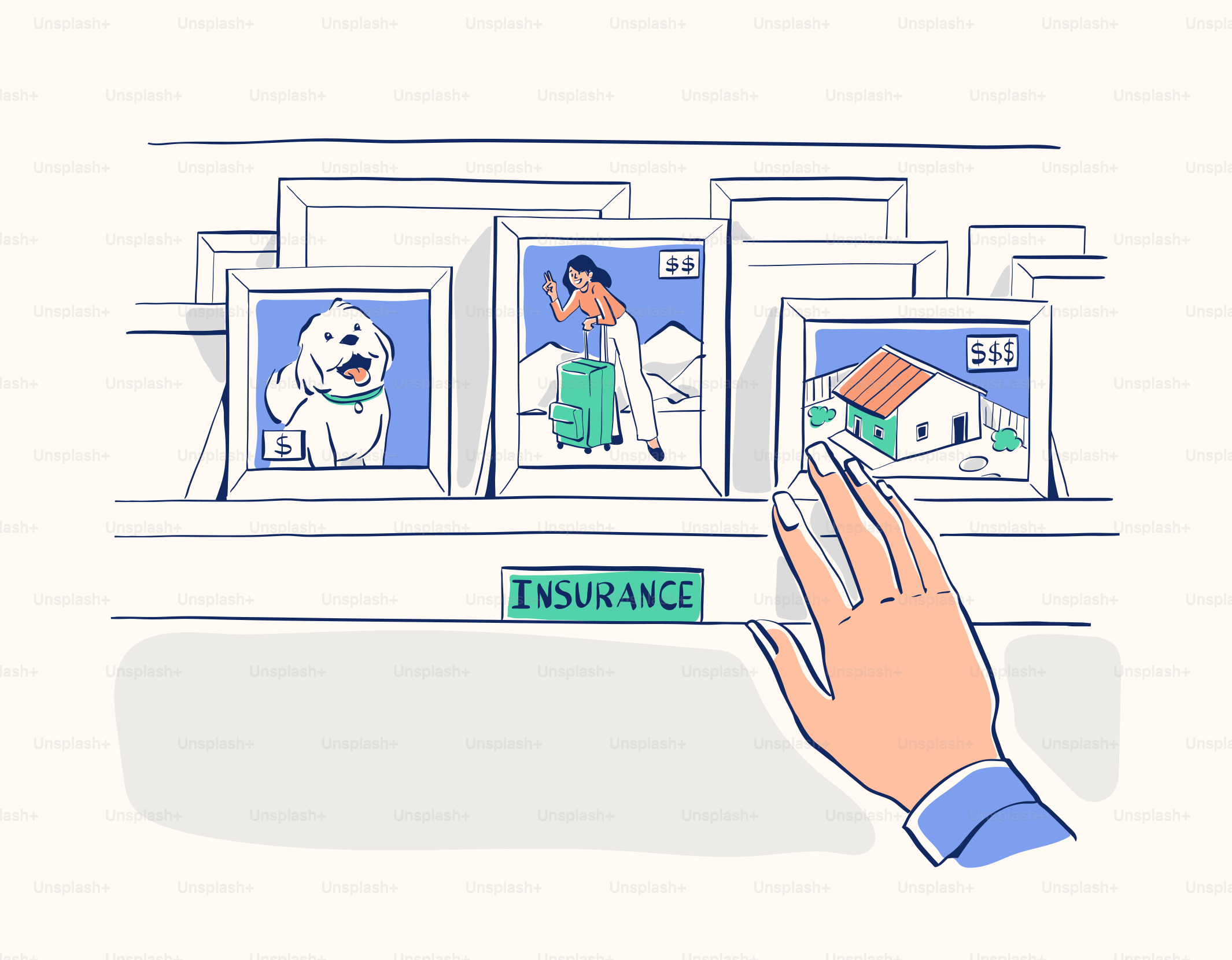 Vektor Pilihan asuransi untuk hewan peliharaan, perjalanan, dan rumah ...