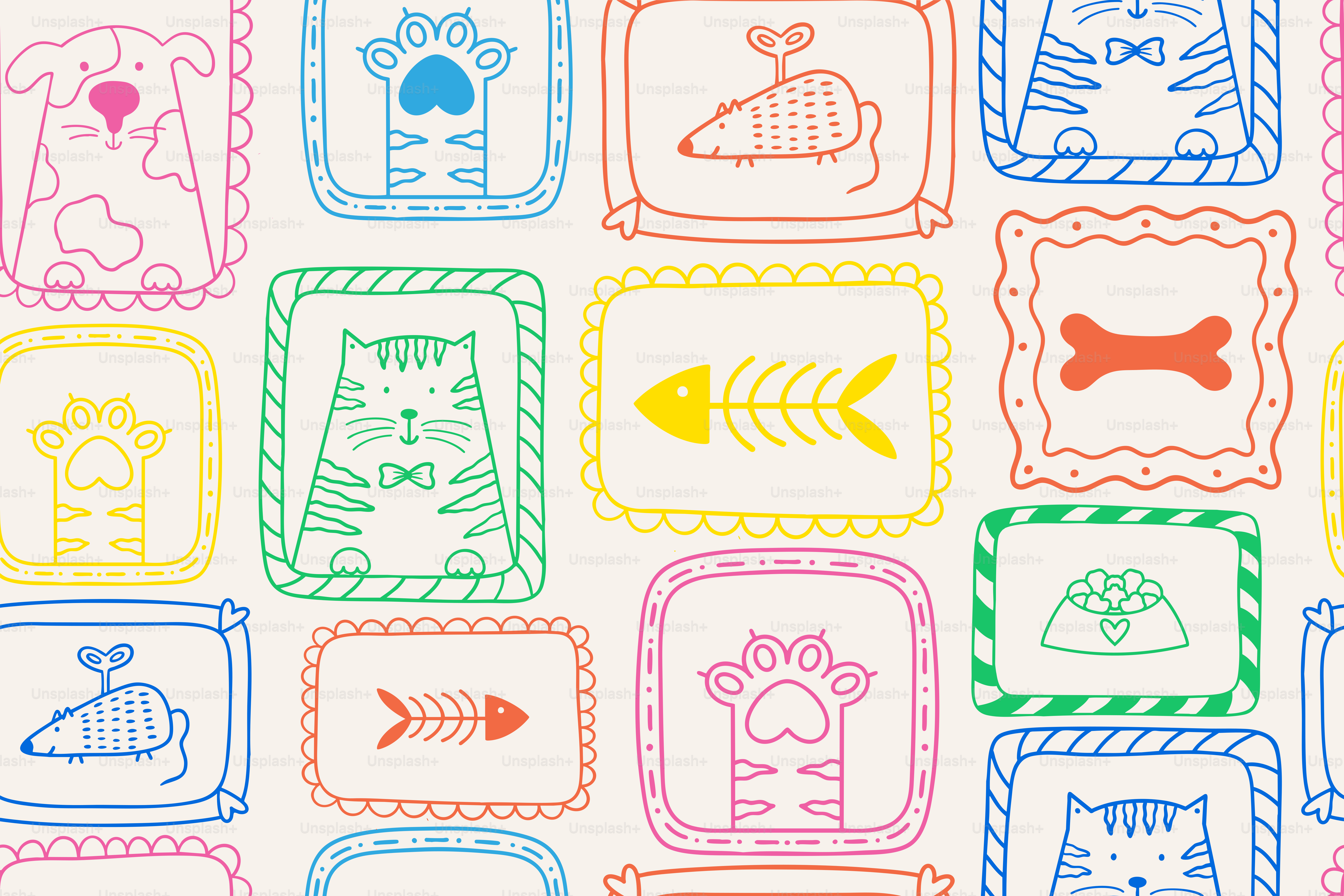 Cute pet-themed pattern with various pet items. vector – Wallpaper ...