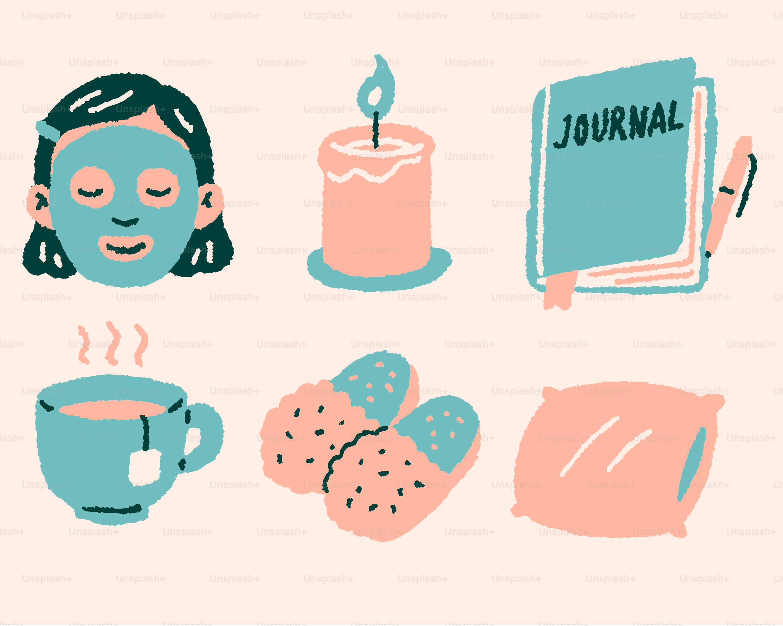 Cozy self-care routine: face mask, tea, journal, and more. vector ...