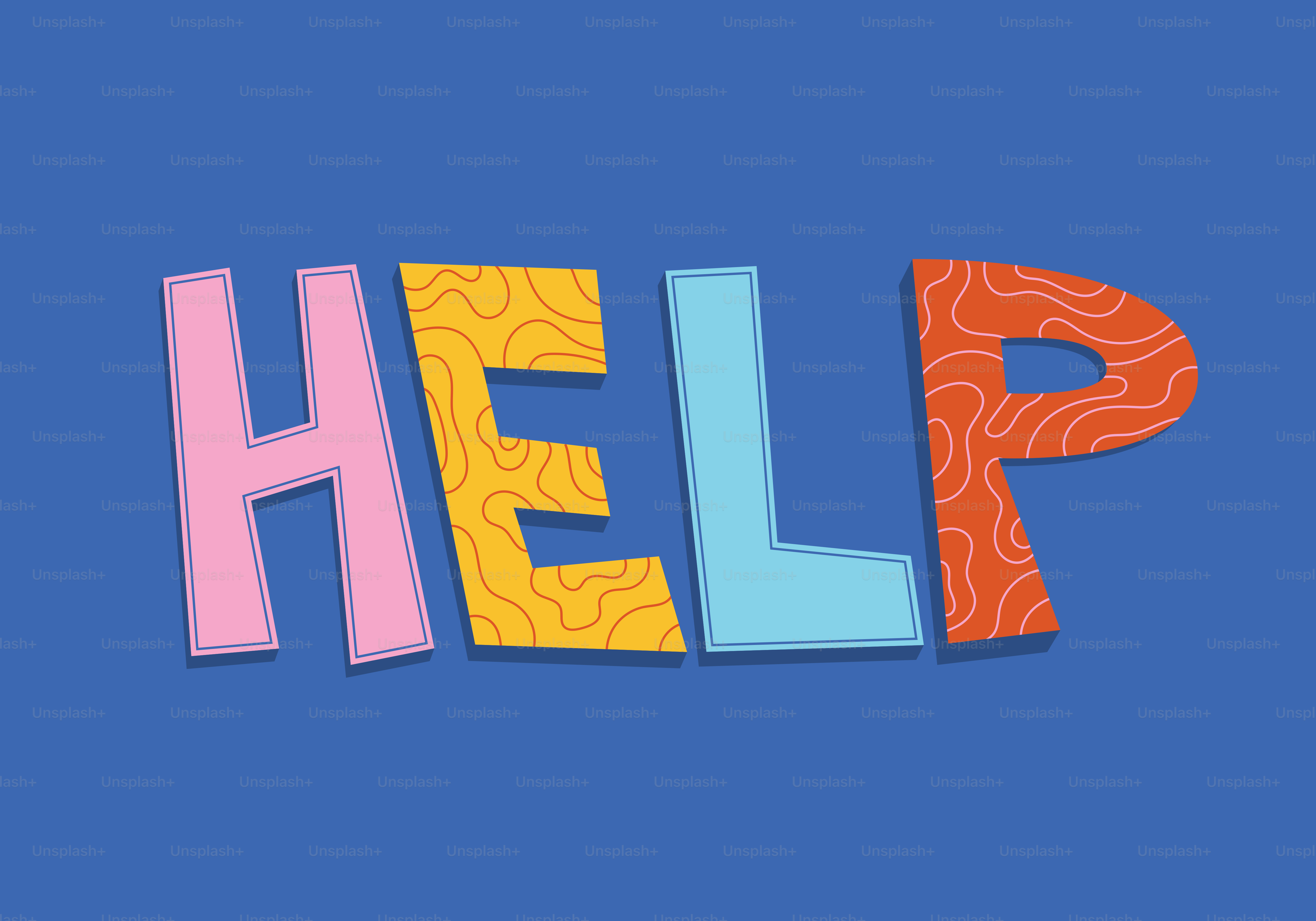 The word "help" is displayed in colorful letters. vector – Illustration ...