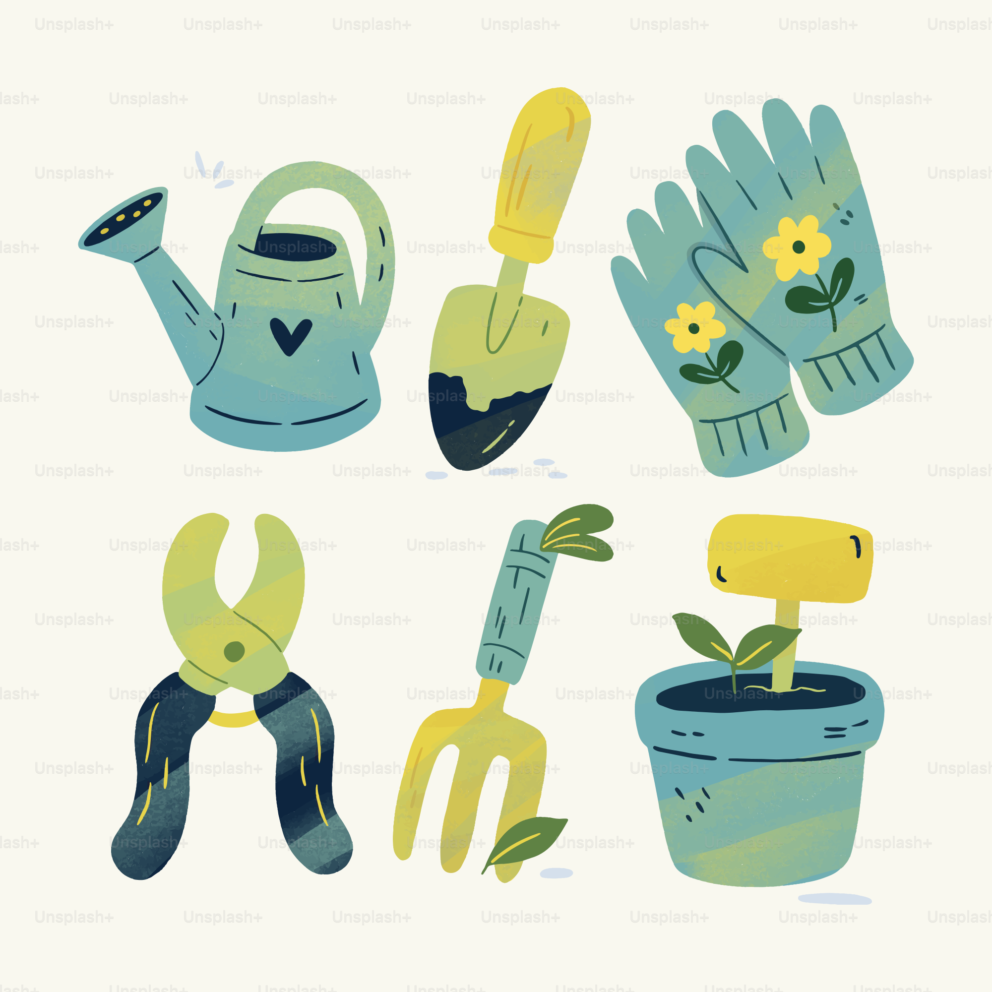 Gardening tools illustrated on a soft white background. vector ...