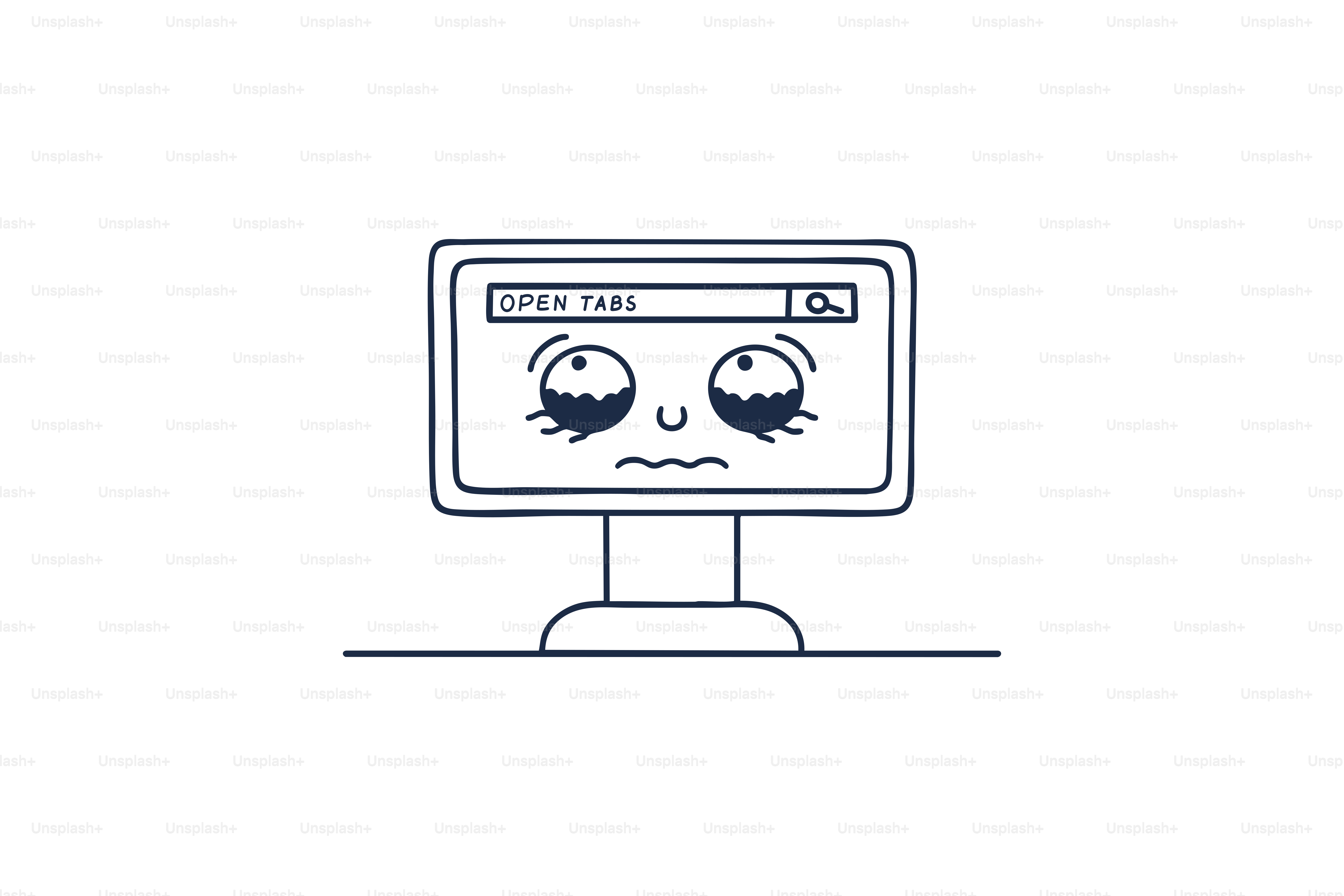 The computer is sad about its many open tabs. vector – Illustration ...
