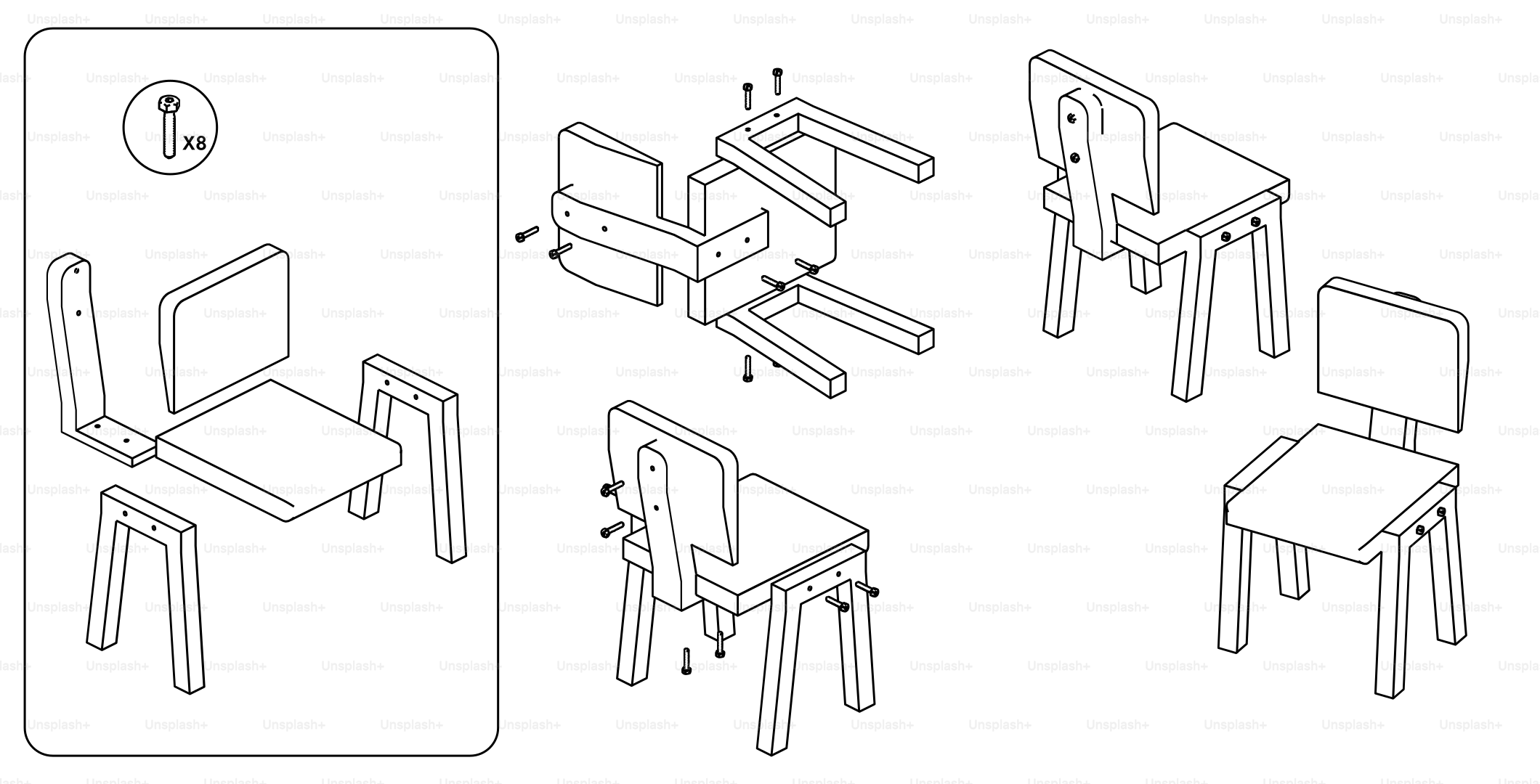 Istruzioni di montaggio per una sedia in legno. vettoriale – Immagine ...