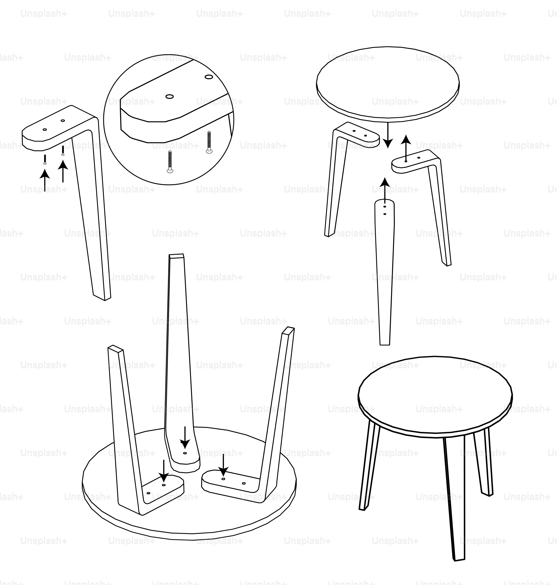 Assembly instructions show how to build a small table. vector ...