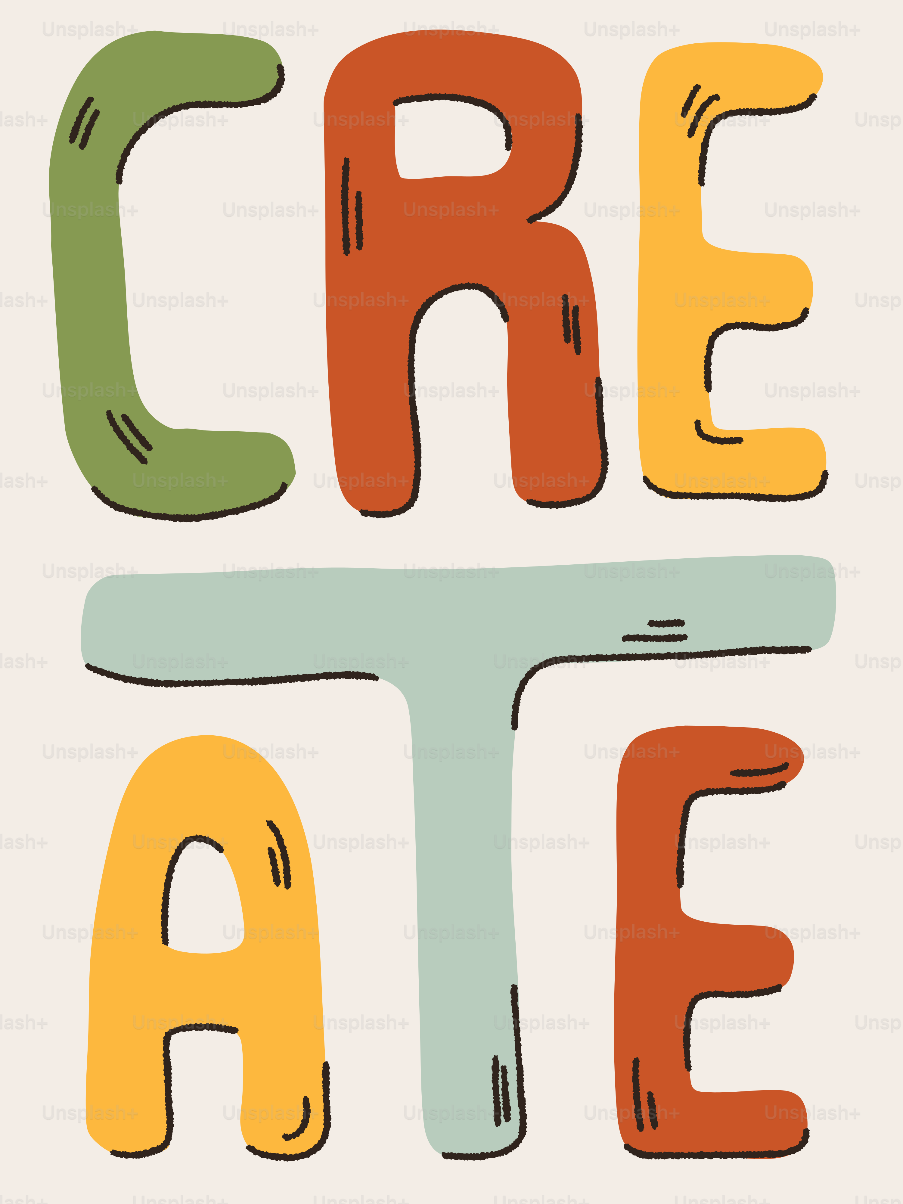 The word "create" is written in colorful letters. vector – Illustration ...