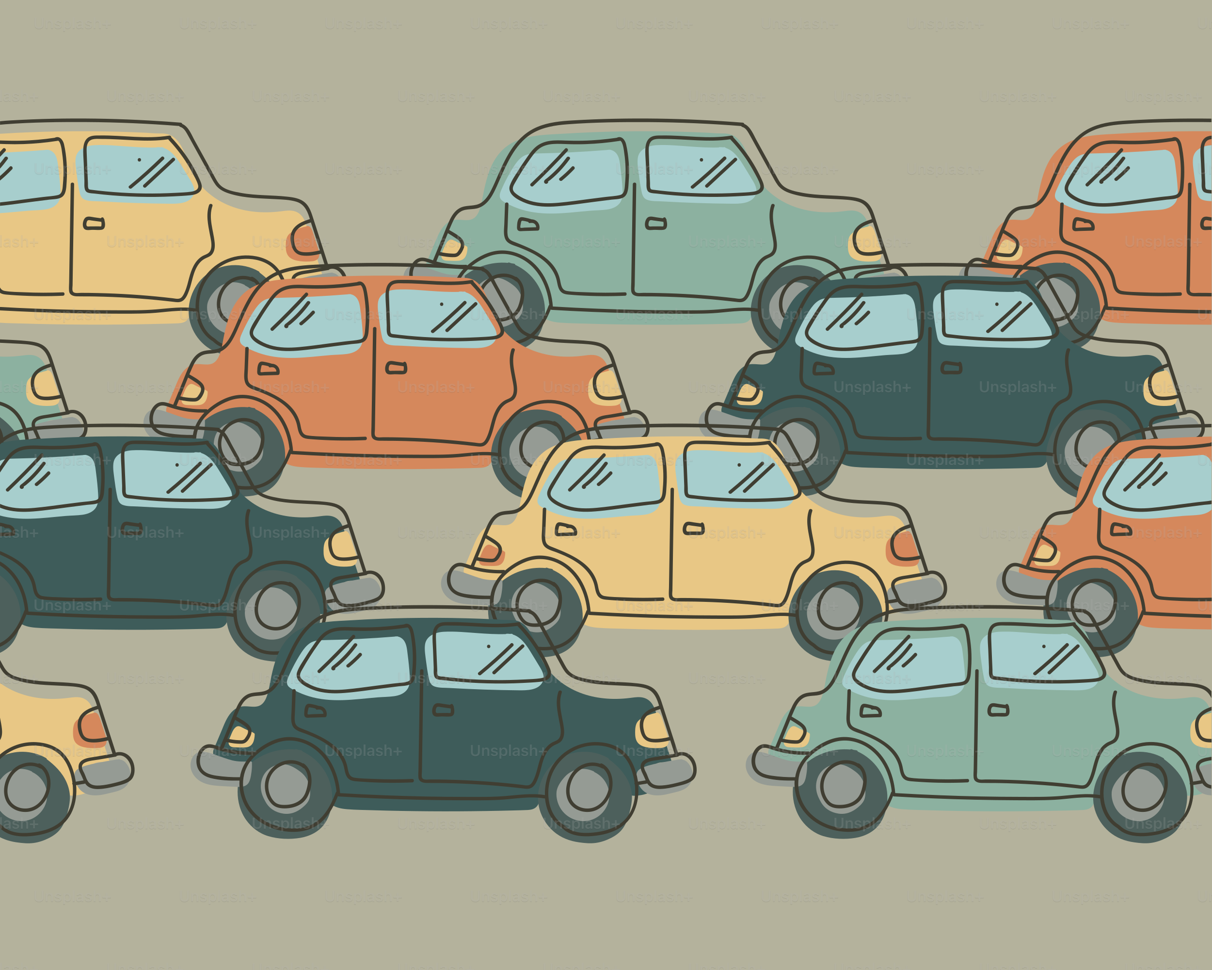 Cars of different colors are crowded together. vector – Background ...