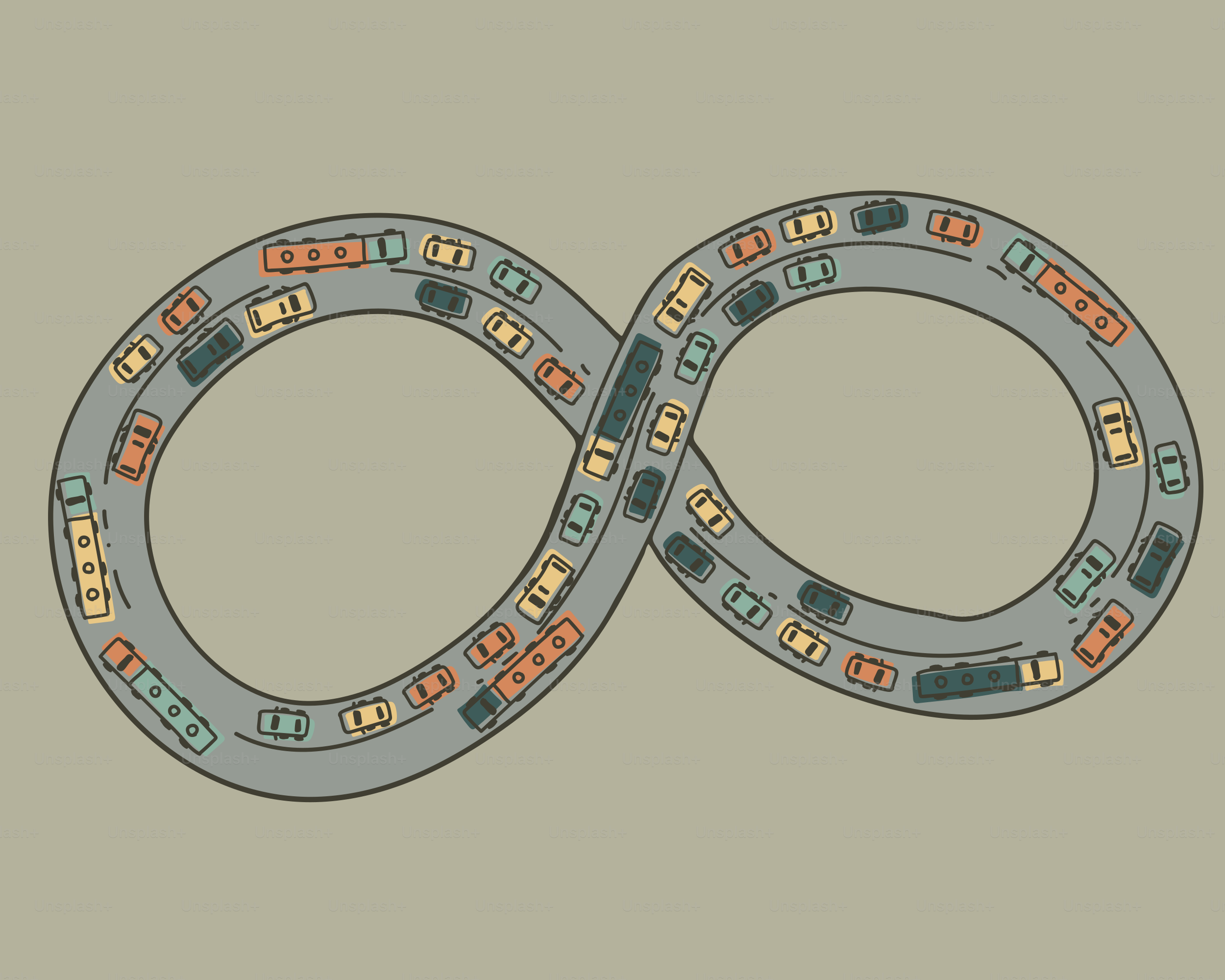Cars are stuck in endless traffic on an infinity loop. vector – Car ...