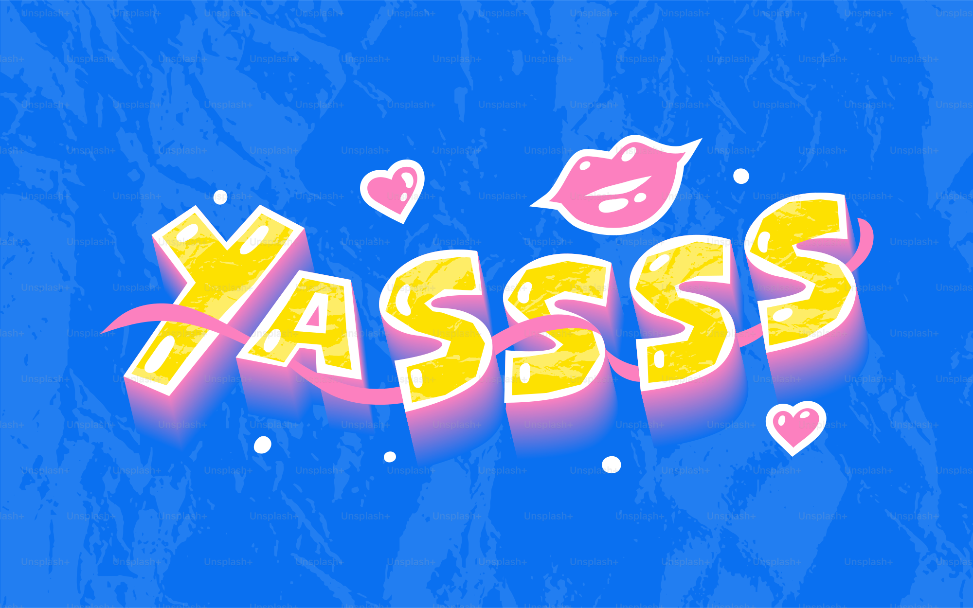 Yasss in bold letters with hearts. vector – Blue background Image on ...