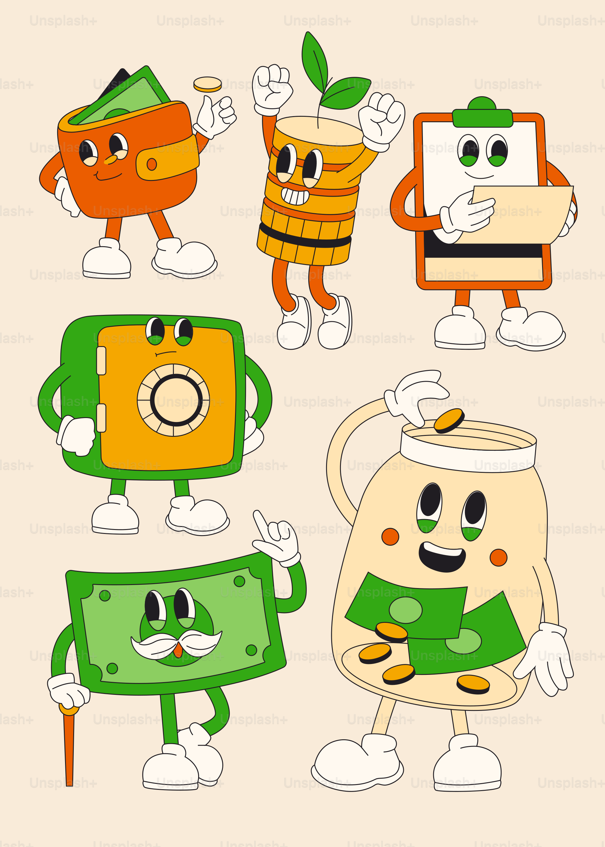Fun cartoon characters represent saving and money. vector – Money Image ...