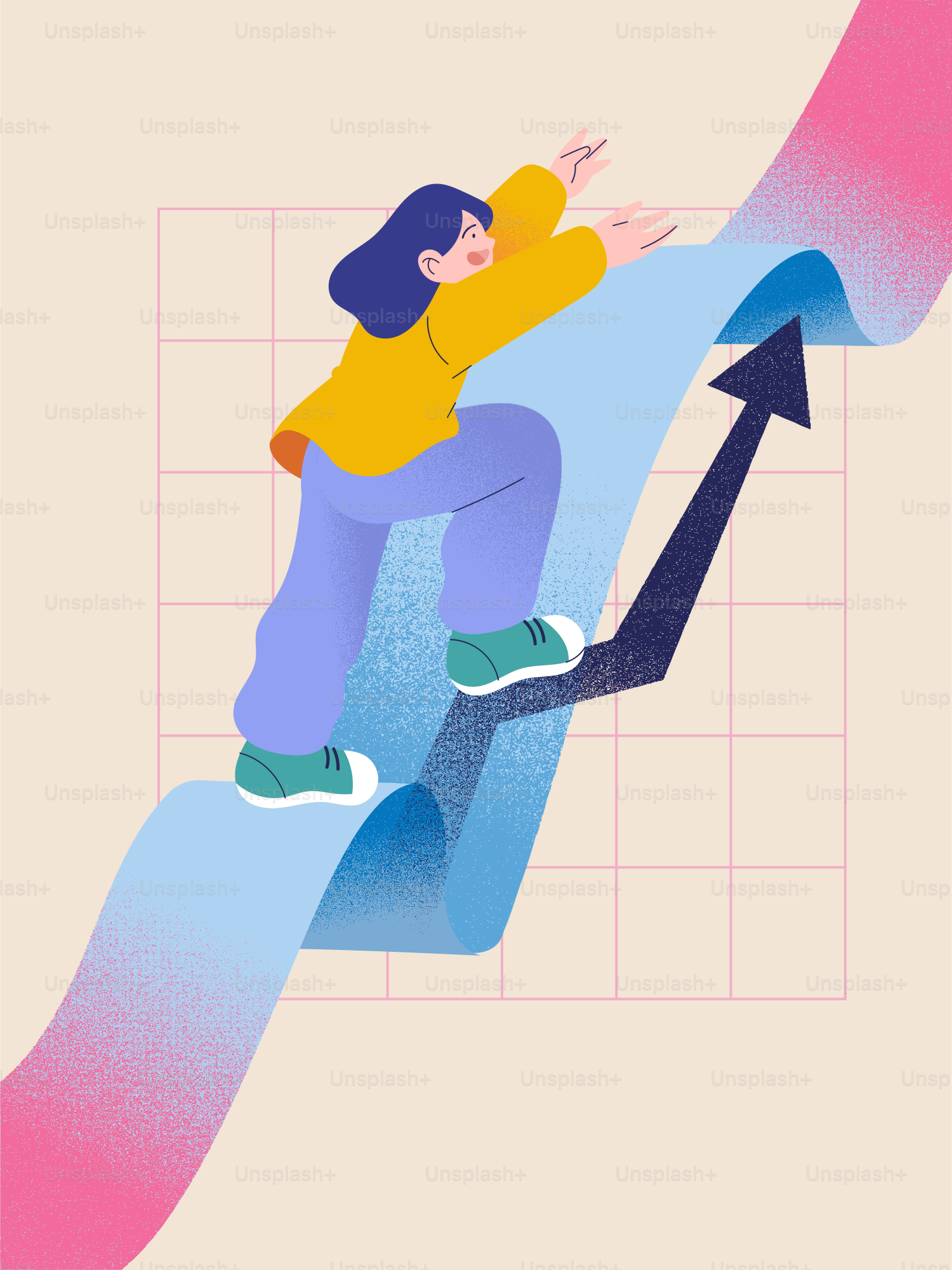 A person is climbing up a growing arrow. vector – Motivational Image on ...