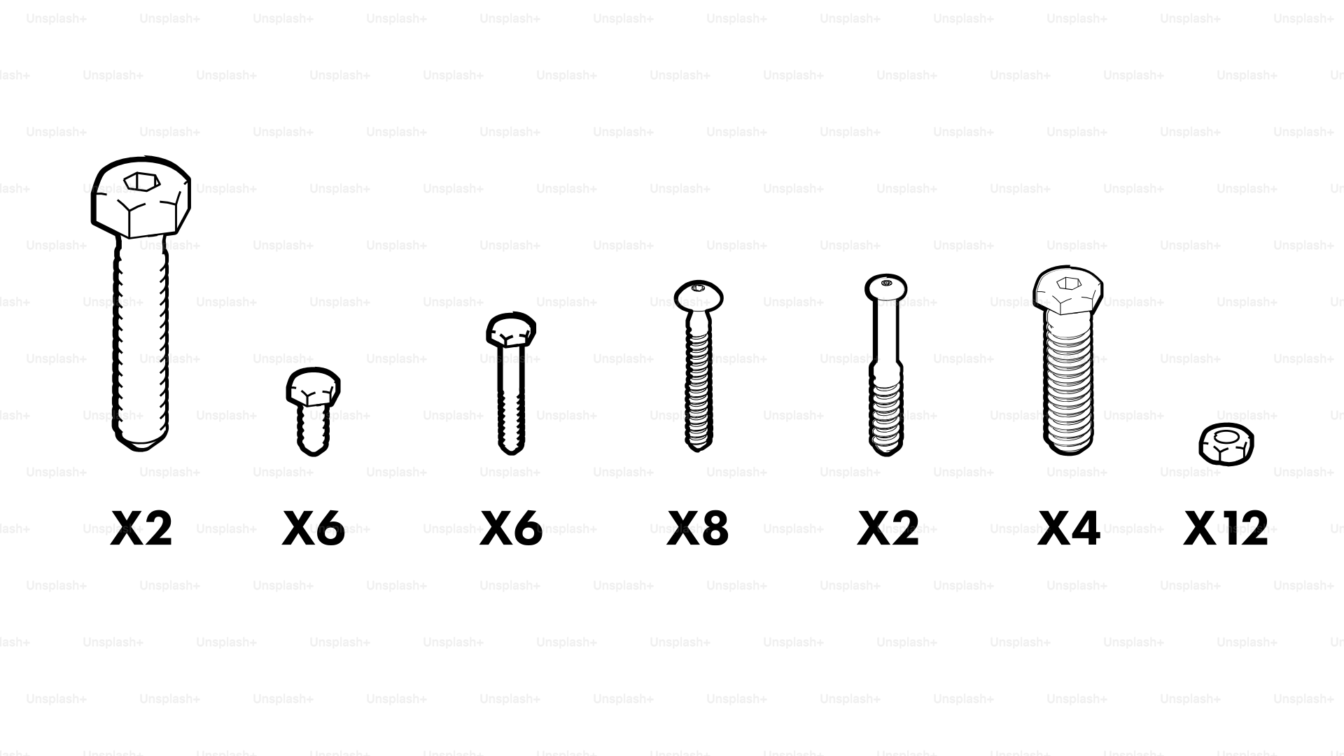 Different-sized screws and washers are shown. vector – Furniture Image ...
