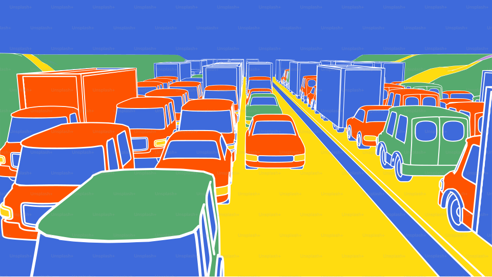 Cars are stuck in heavy traffic on a busy highway. vector – Travel ...