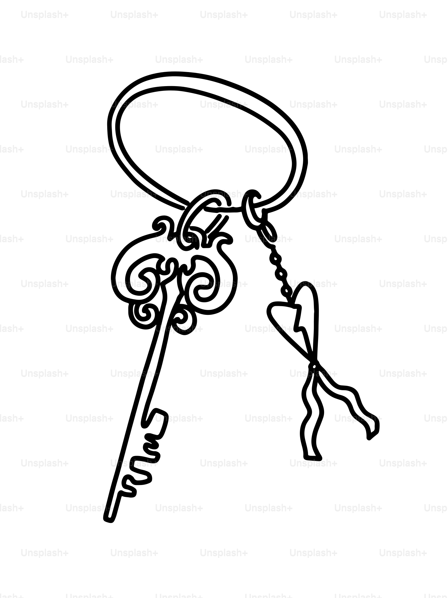 Key and broken heart charms hang from a ring. vector – Black Image on ...