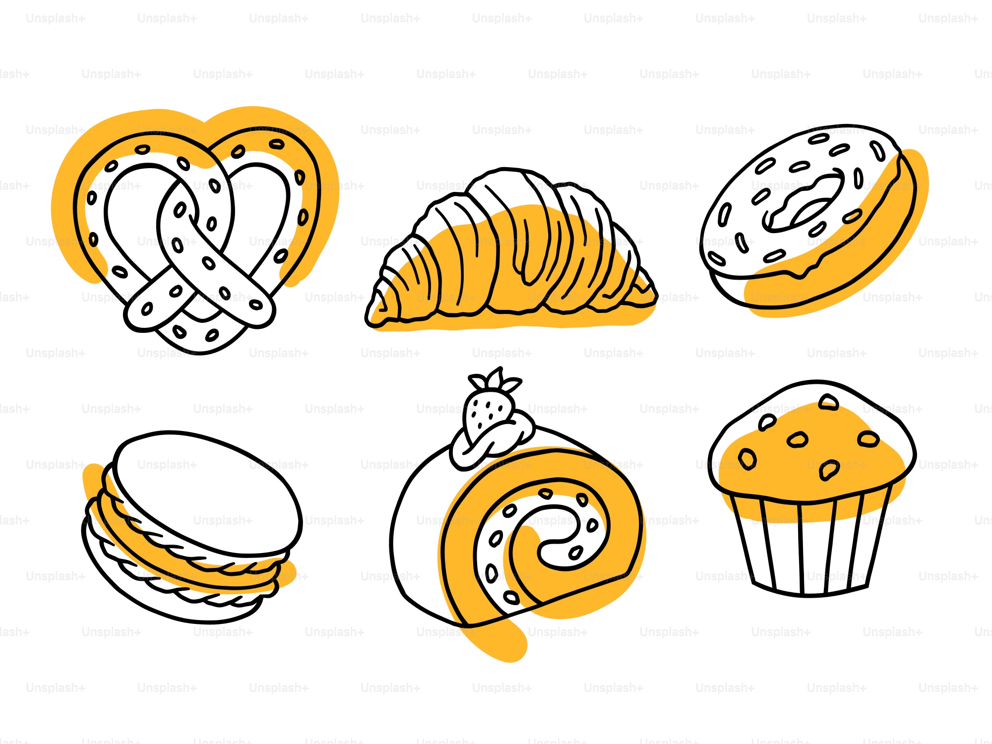 Various delicious pastries are displayed in an illustration. vector ...