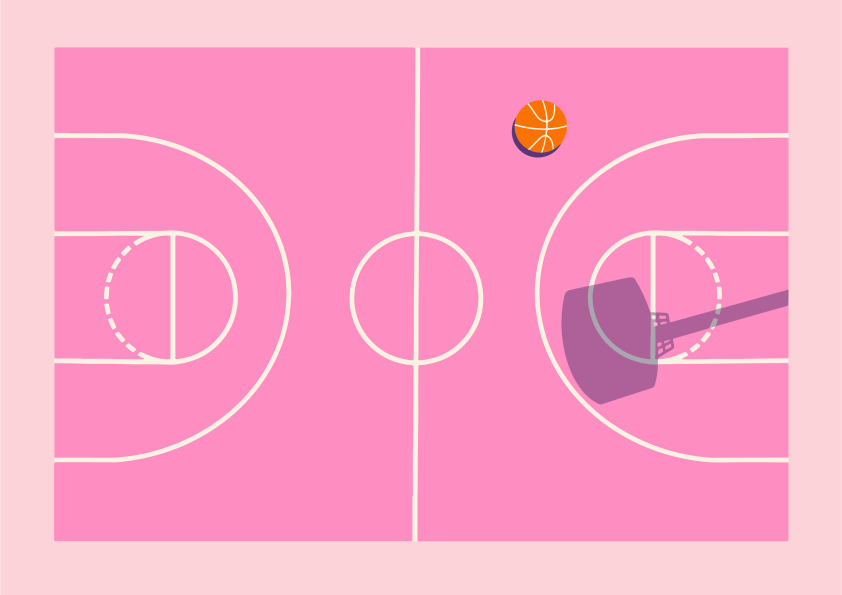 A pink basketball court with a basketball. vector – Illustration Image ...