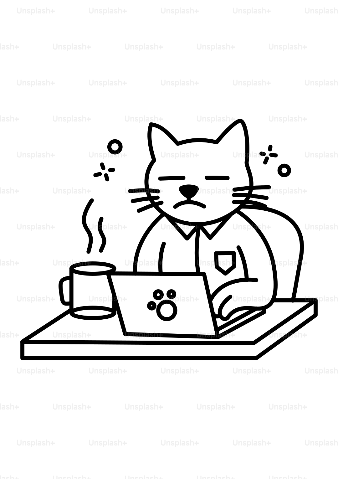 A tired cat works at a laptop with coffee. vector – Cat Image on Unsplash