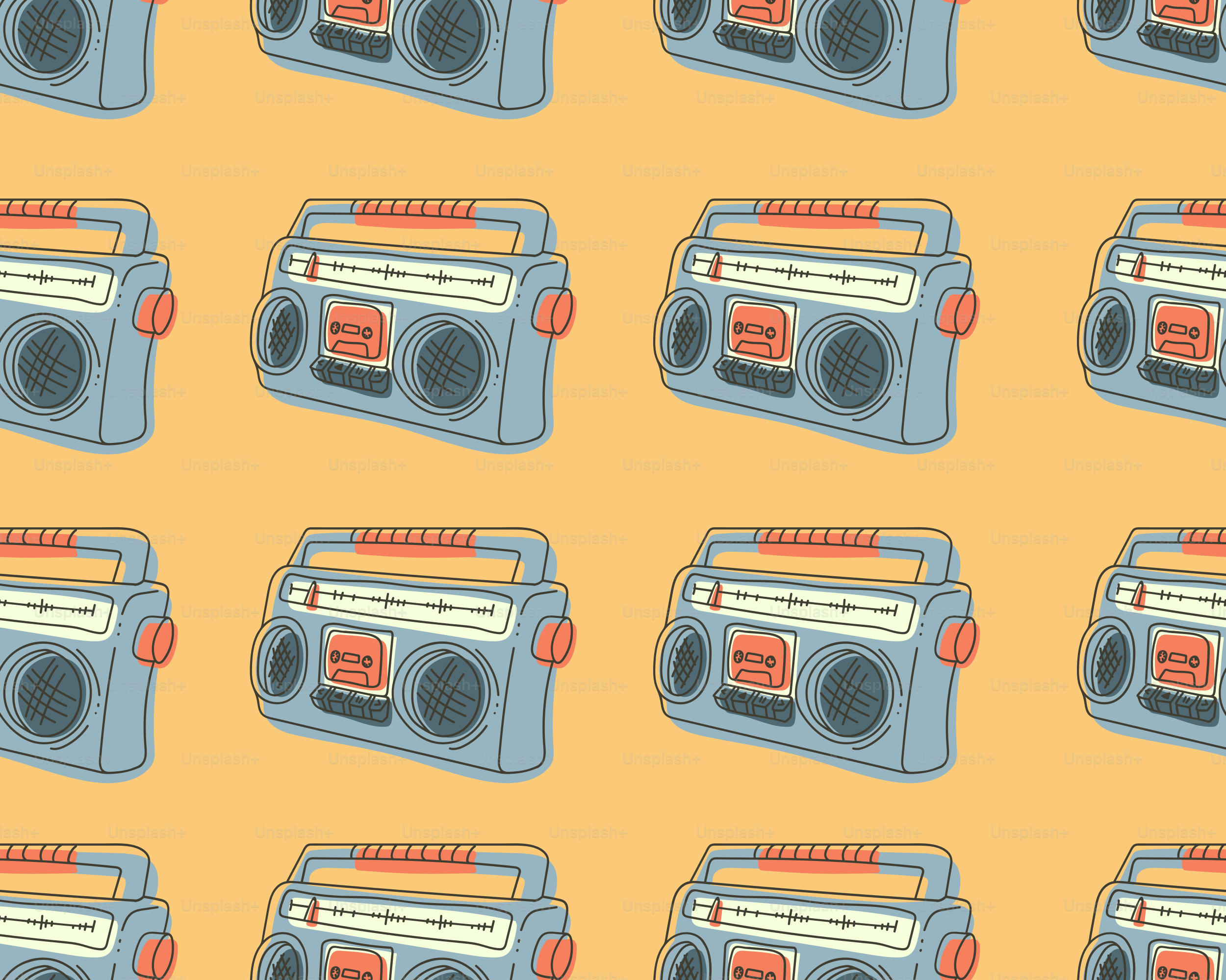 The image shows a pattern of retro boomboxes. vector – Wallpaper Image ...
