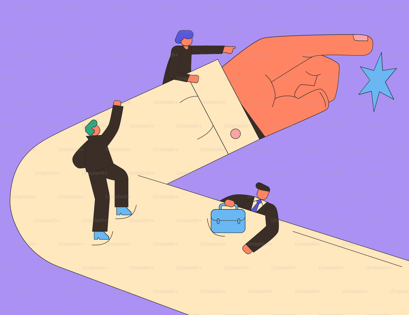 People are following a large, guiding hand. vector – Office Image on ...