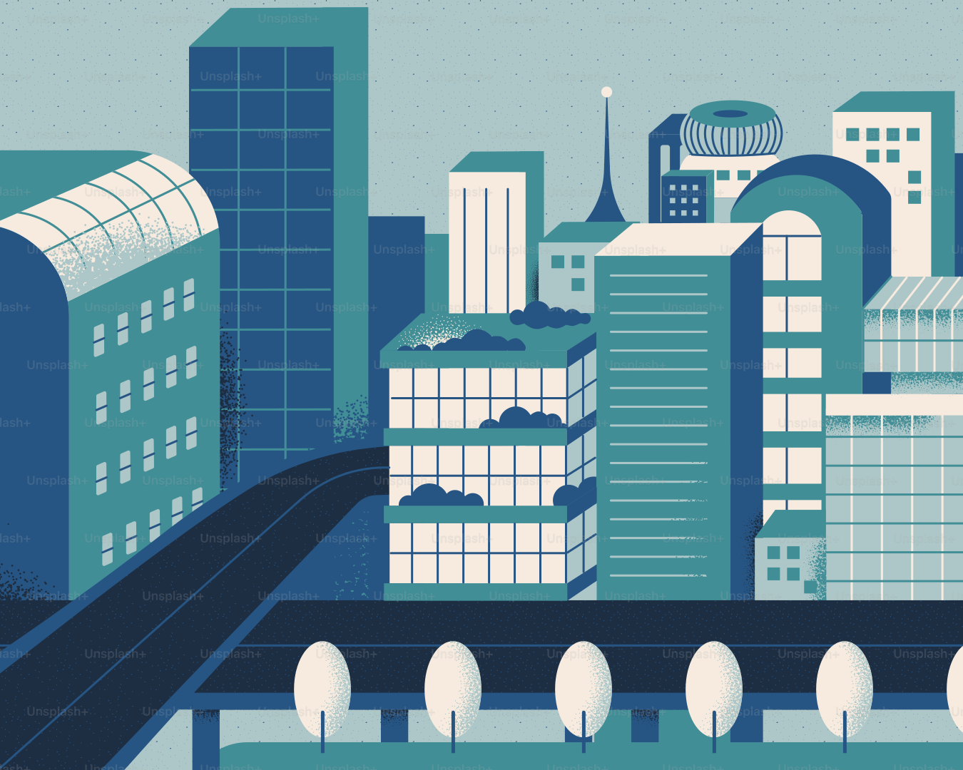 Vektor Pemandangan kota modern dengan gedung pencakar langit dan ...