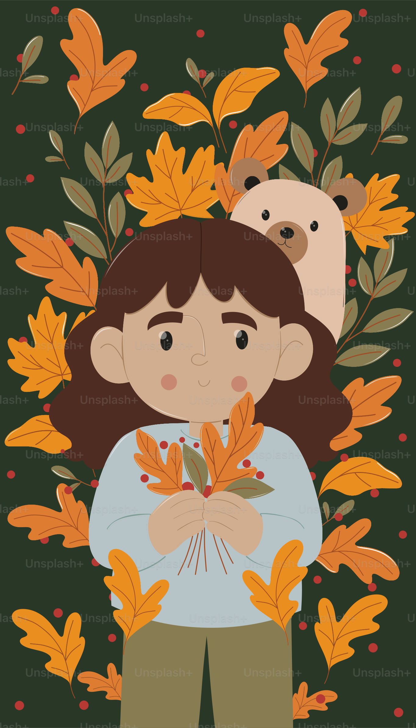 A girl and bear enjoy autumn foliage. vector – Wallpaper Image on Unsplash