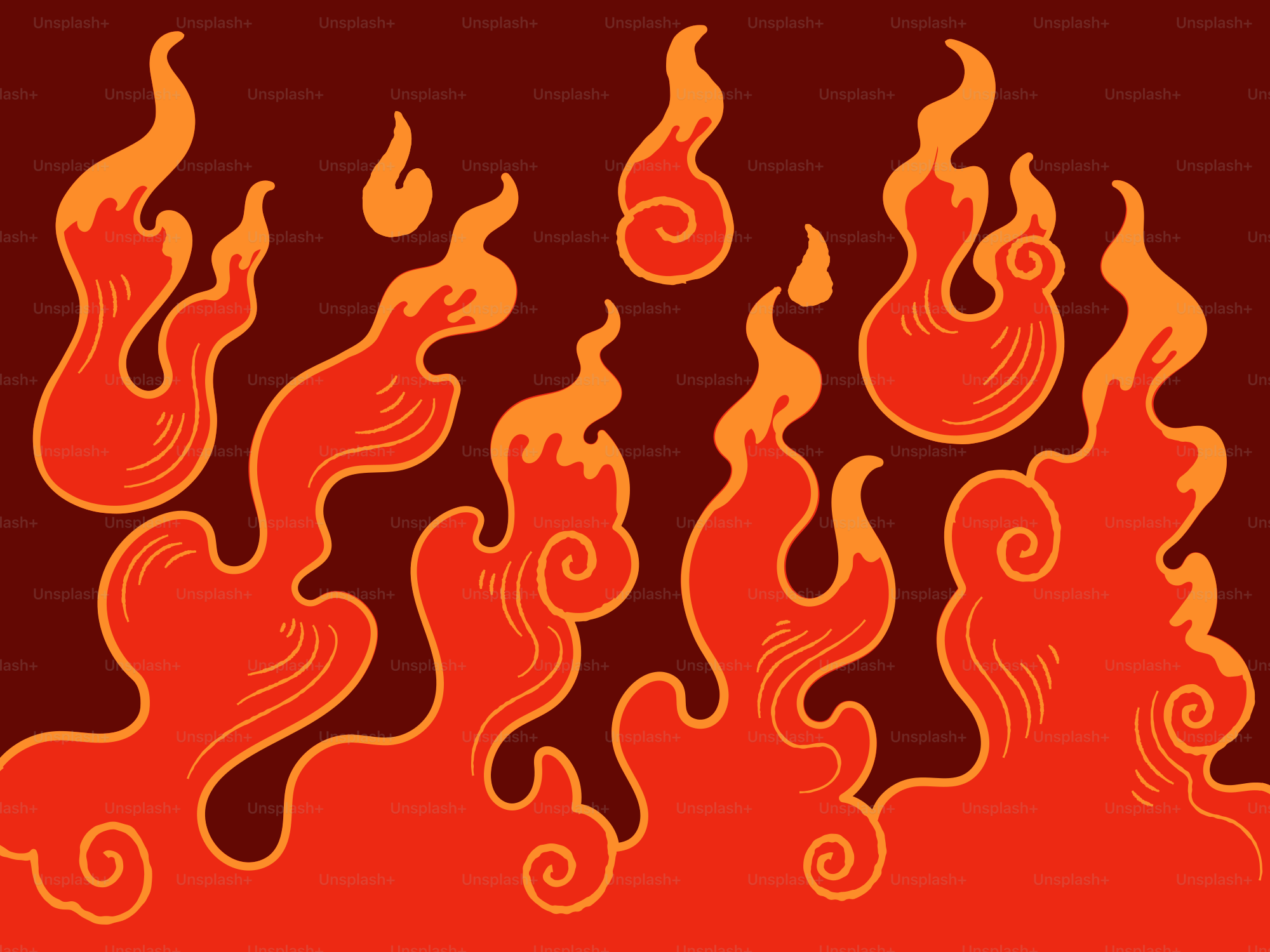Here's a short caption: fire flames drawn in a stylized manner. vector ...