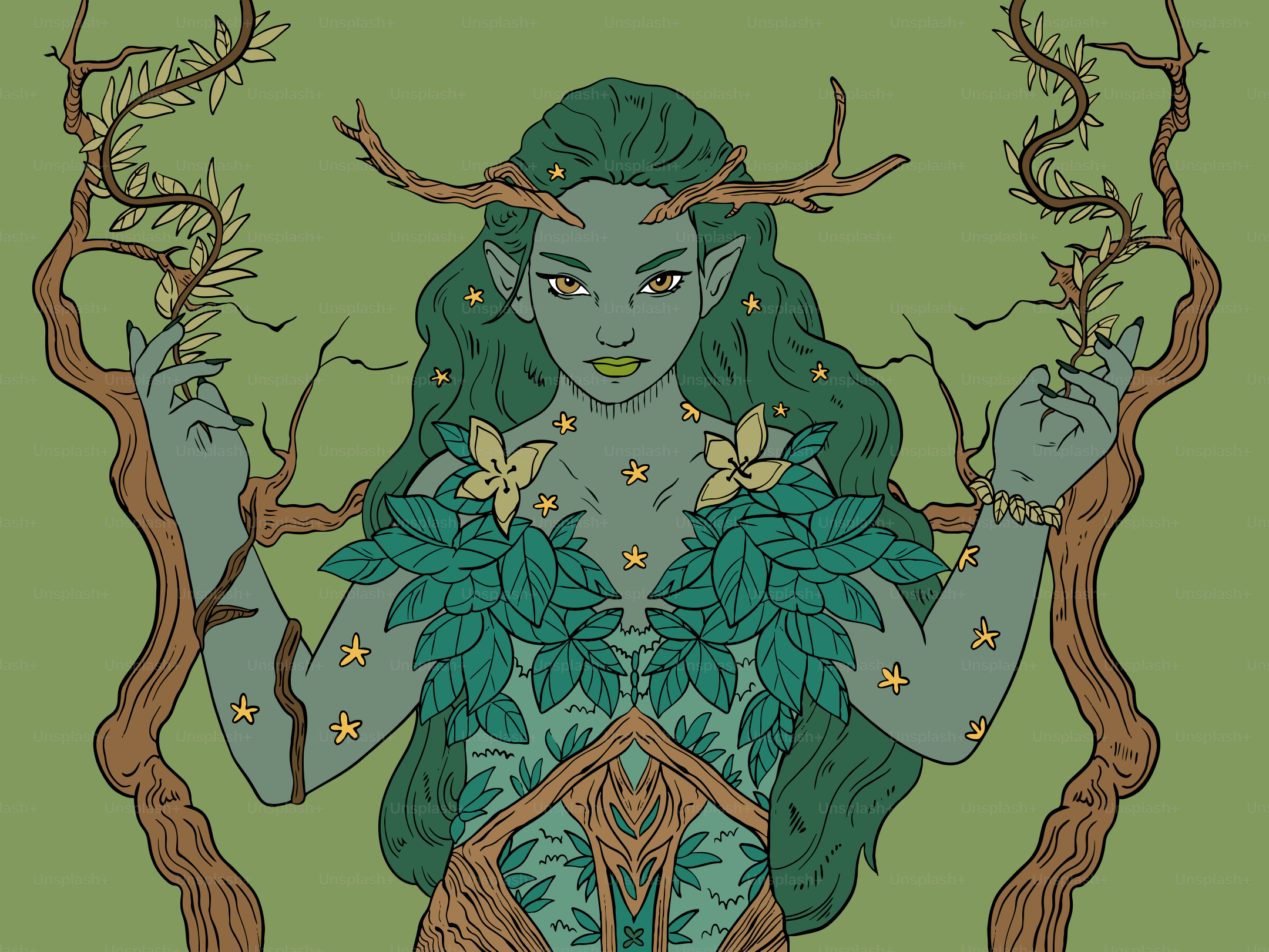 A green forest goddess with antlers. vector – Earth Image on Unsplash