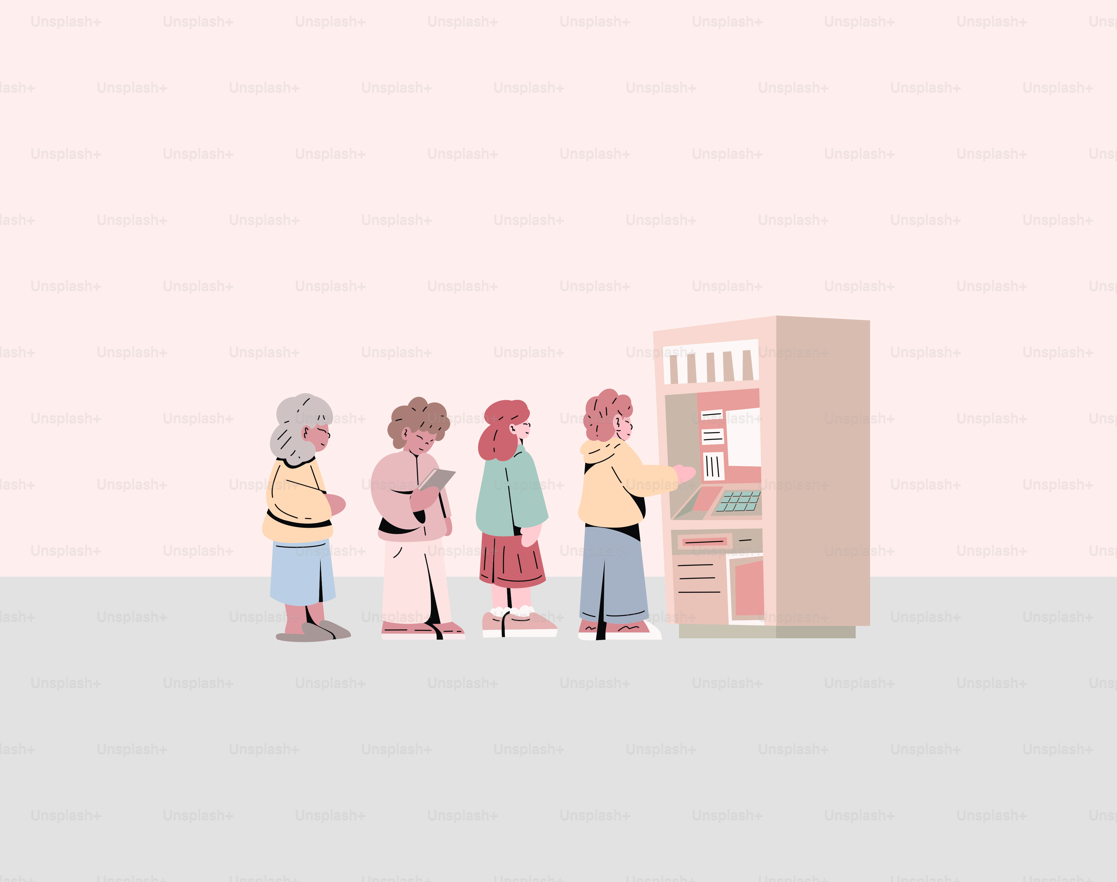 People are waiting in line to use a vending machine. vector – Bank ...