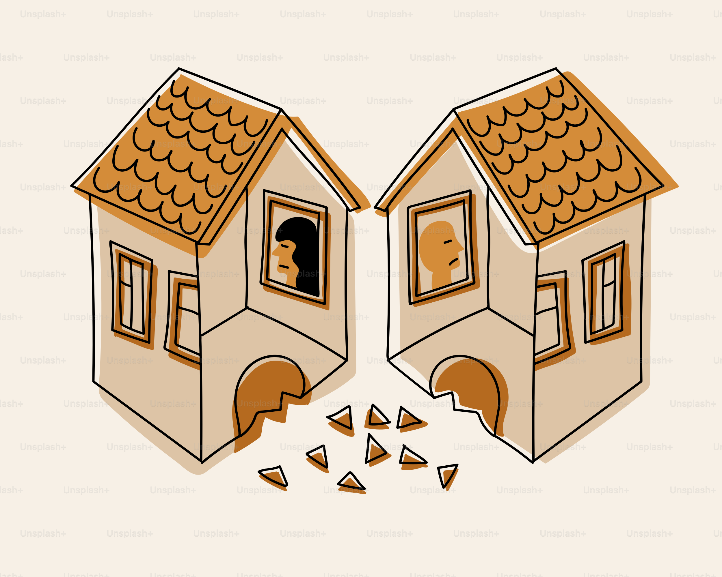 Two houses split apart with small flying insects. vector – House Image ...
