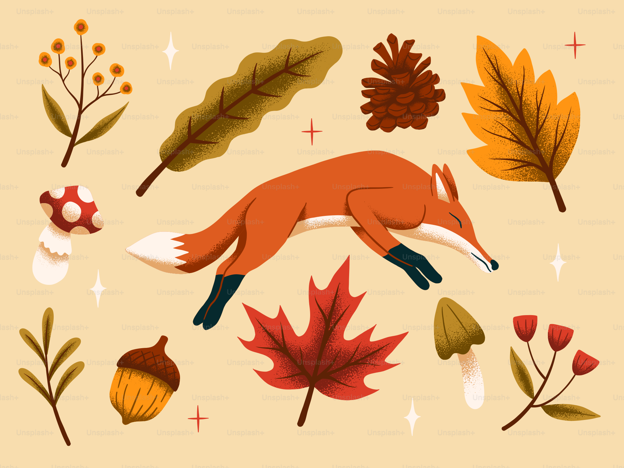 A fox leaps among autumn leaves and foliage. vector – Wallpaper Image ...