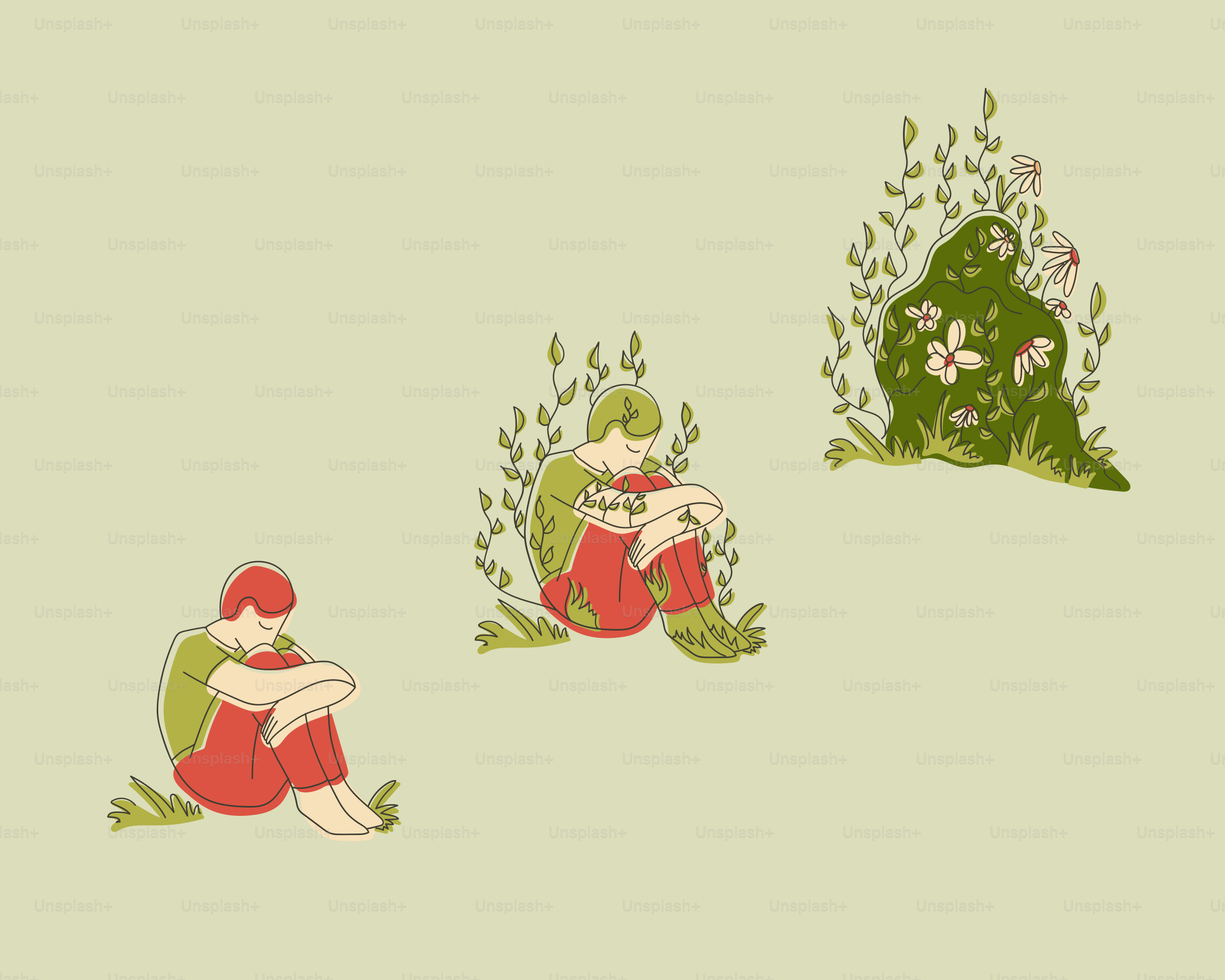 Three figures embracing nature with plants and flowers vector – Human ...
