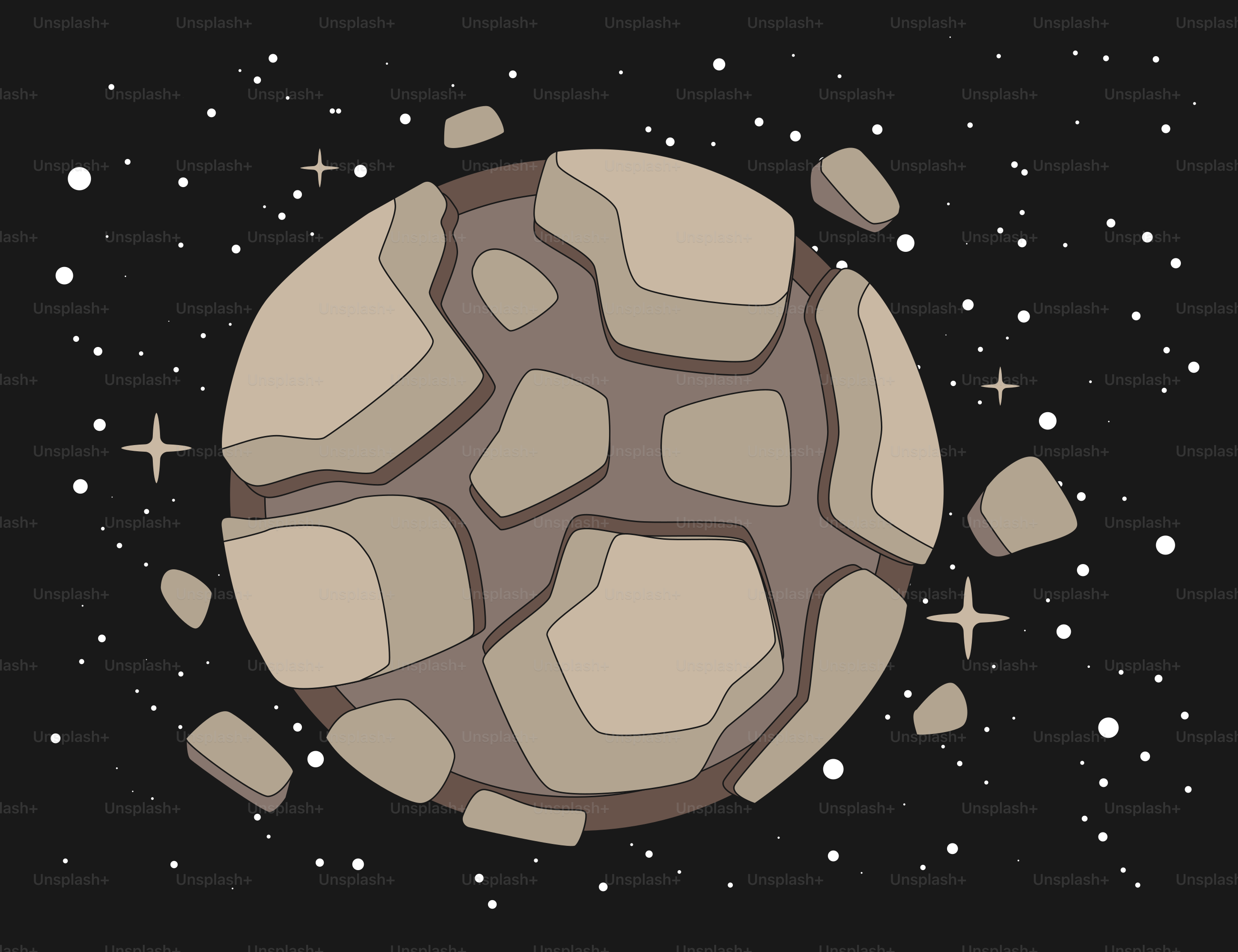 Vektor Planet retak dengan puing-puing di ruang berbintang – Gambar ...