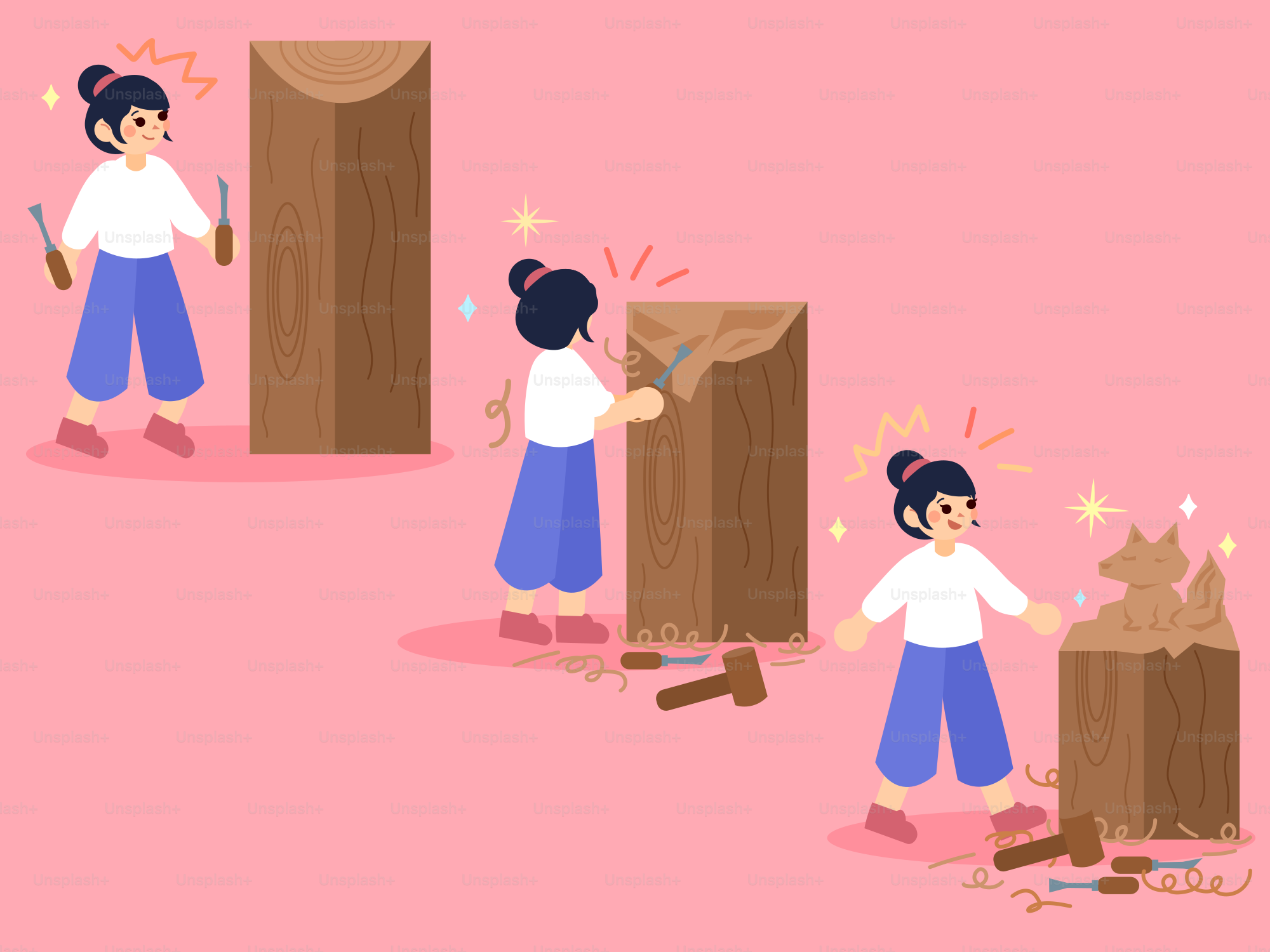 Woman carving wood into a fox sculpture vector – Fox Image on Unsplash