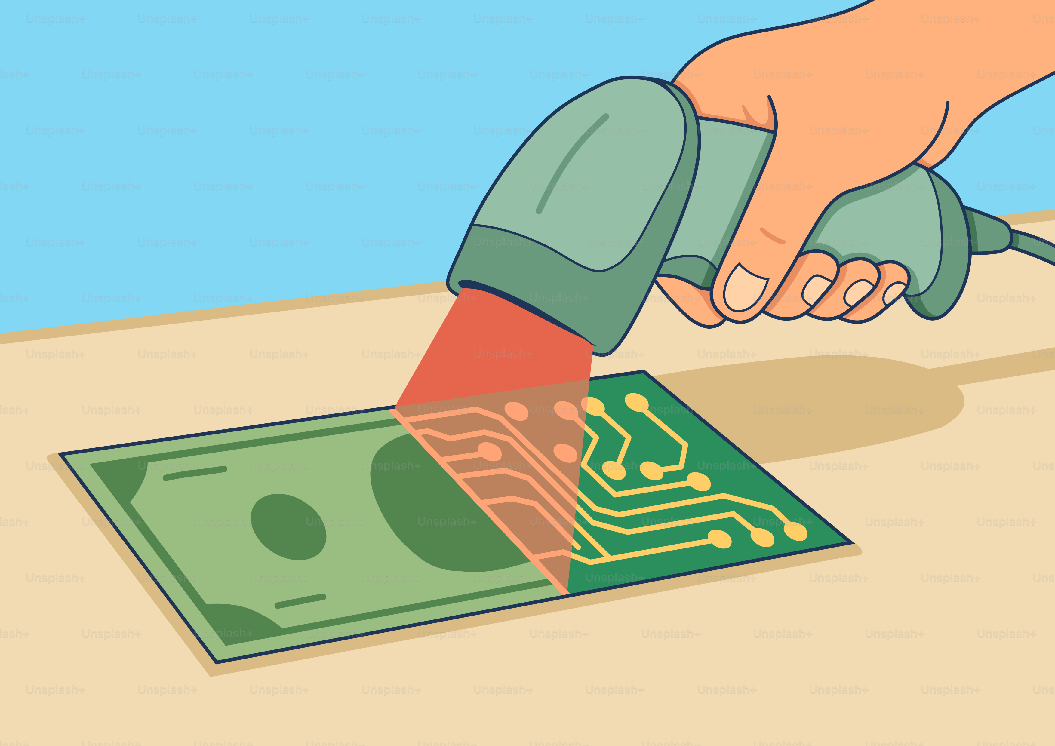 Hand scanning money and circuit board with laser. vector – Technology ...