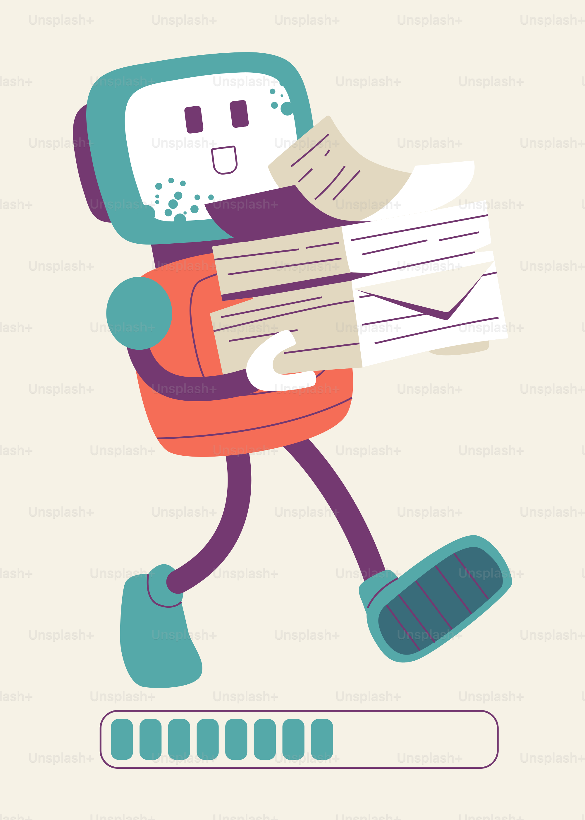 Robot carrying a stack of papers with loading bar. vector – Website ...