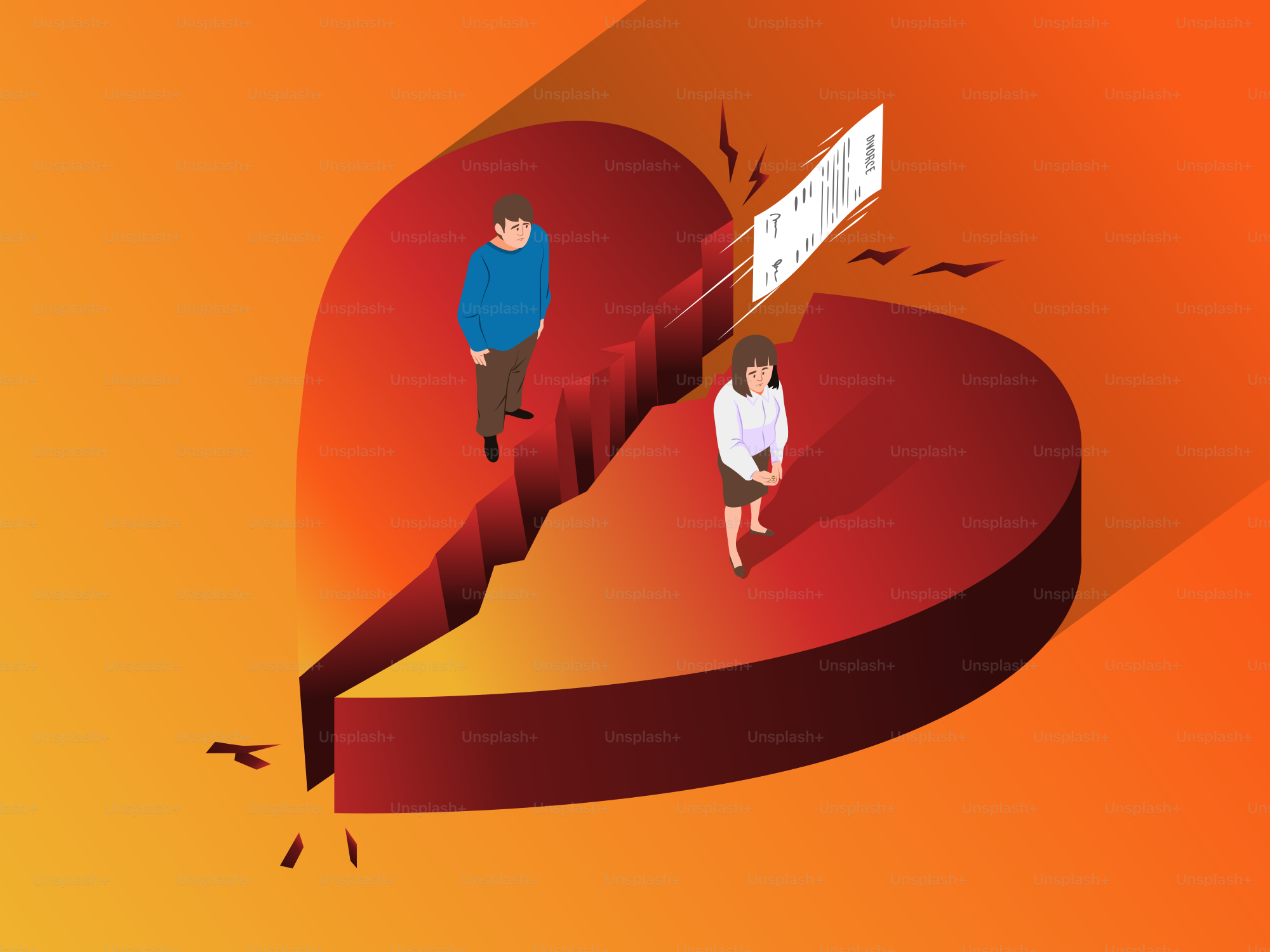 Vektor Pasangan dipisahkan oleh simbol patah hati – Gambar Cinta di ...