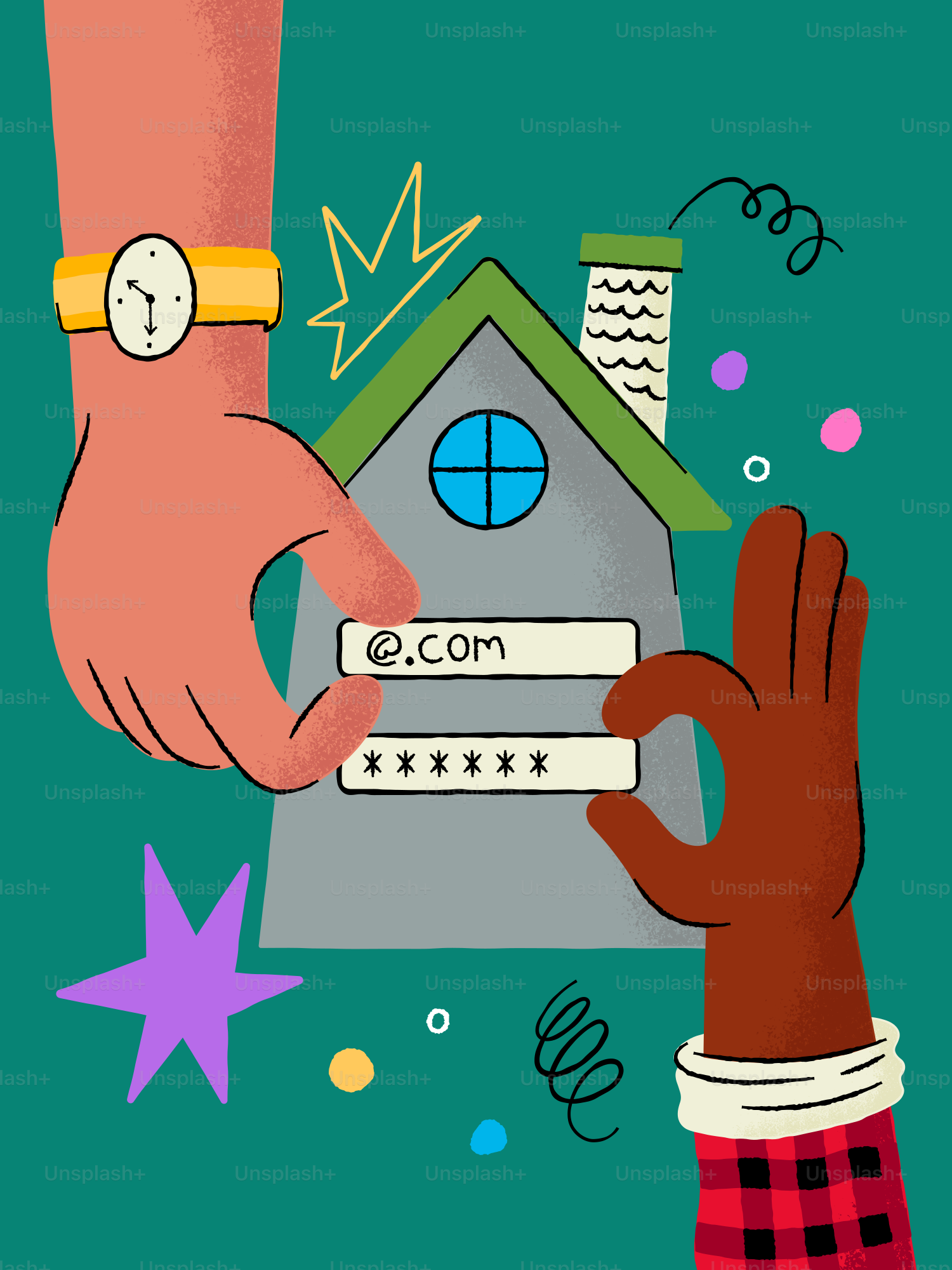 Hands entering login credentials for a house. vector – Website Image on ...