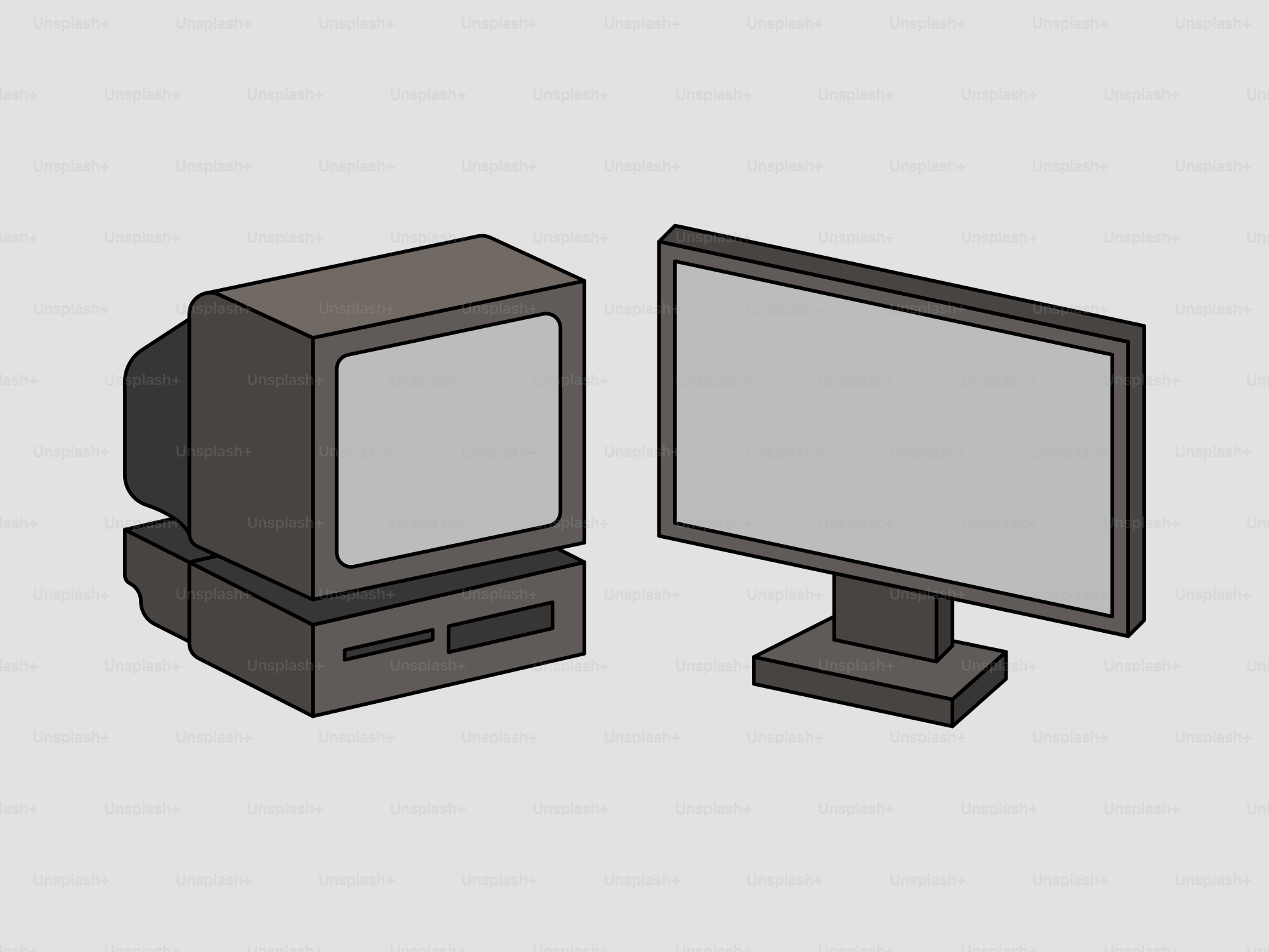 Old computer monitor next to modern flat screen display vector ...