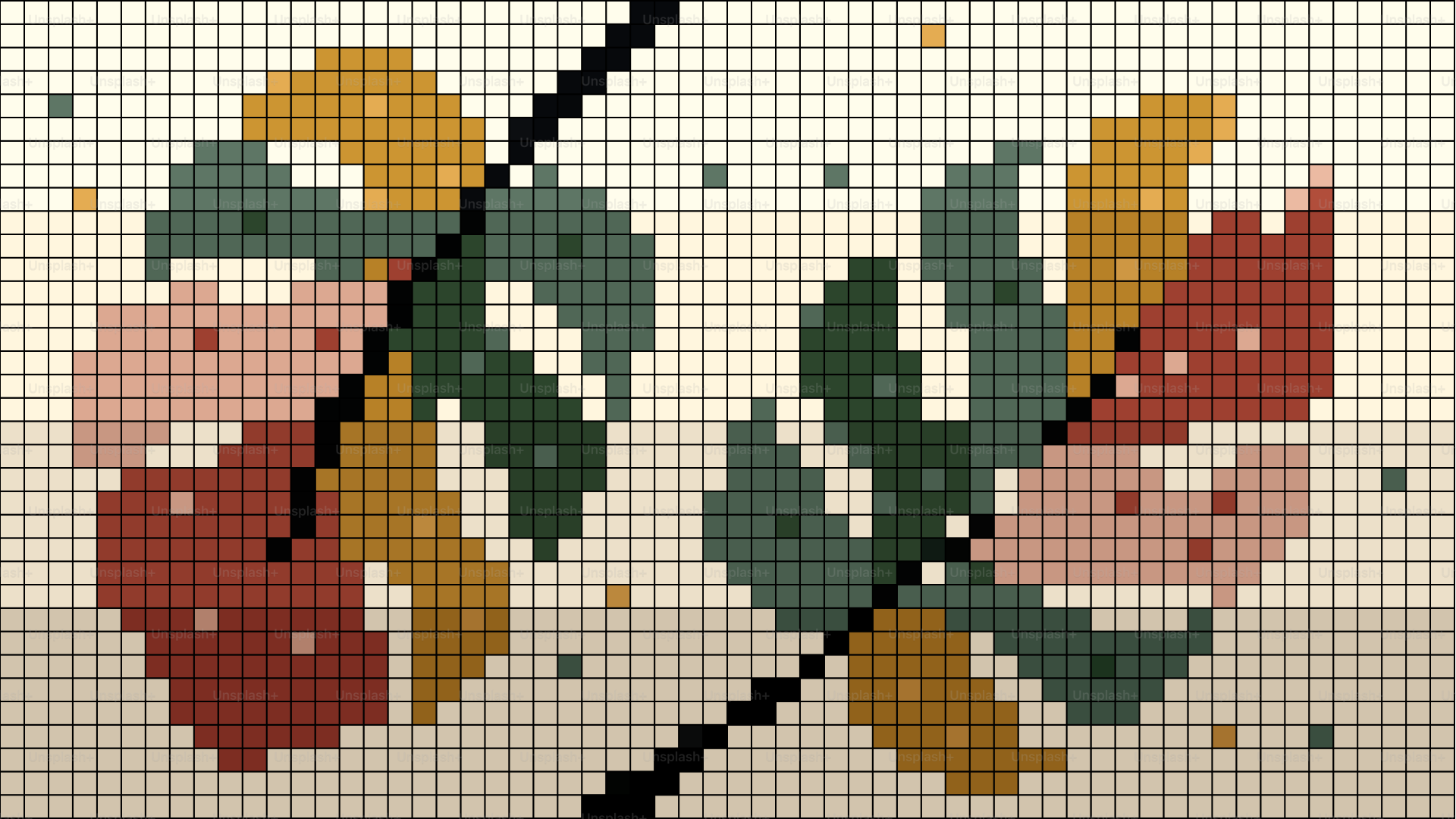 Pixelated monstera leaves pattern on cream background vector ...