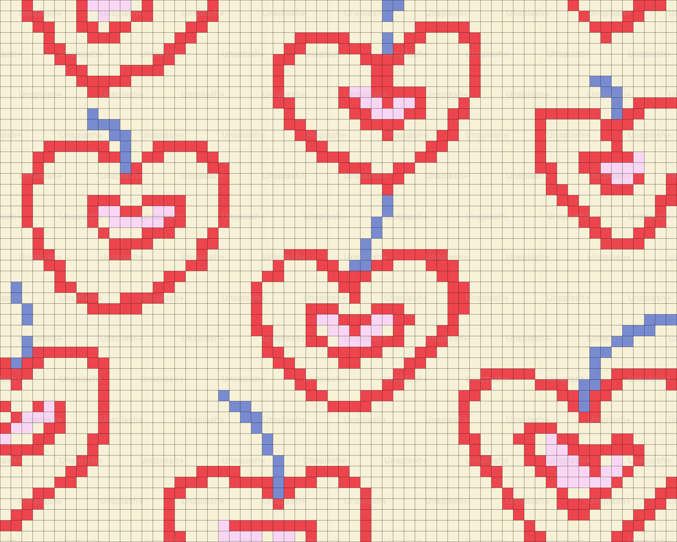 Pixelated hearts with blue stems on a cream background. vector – Image ...