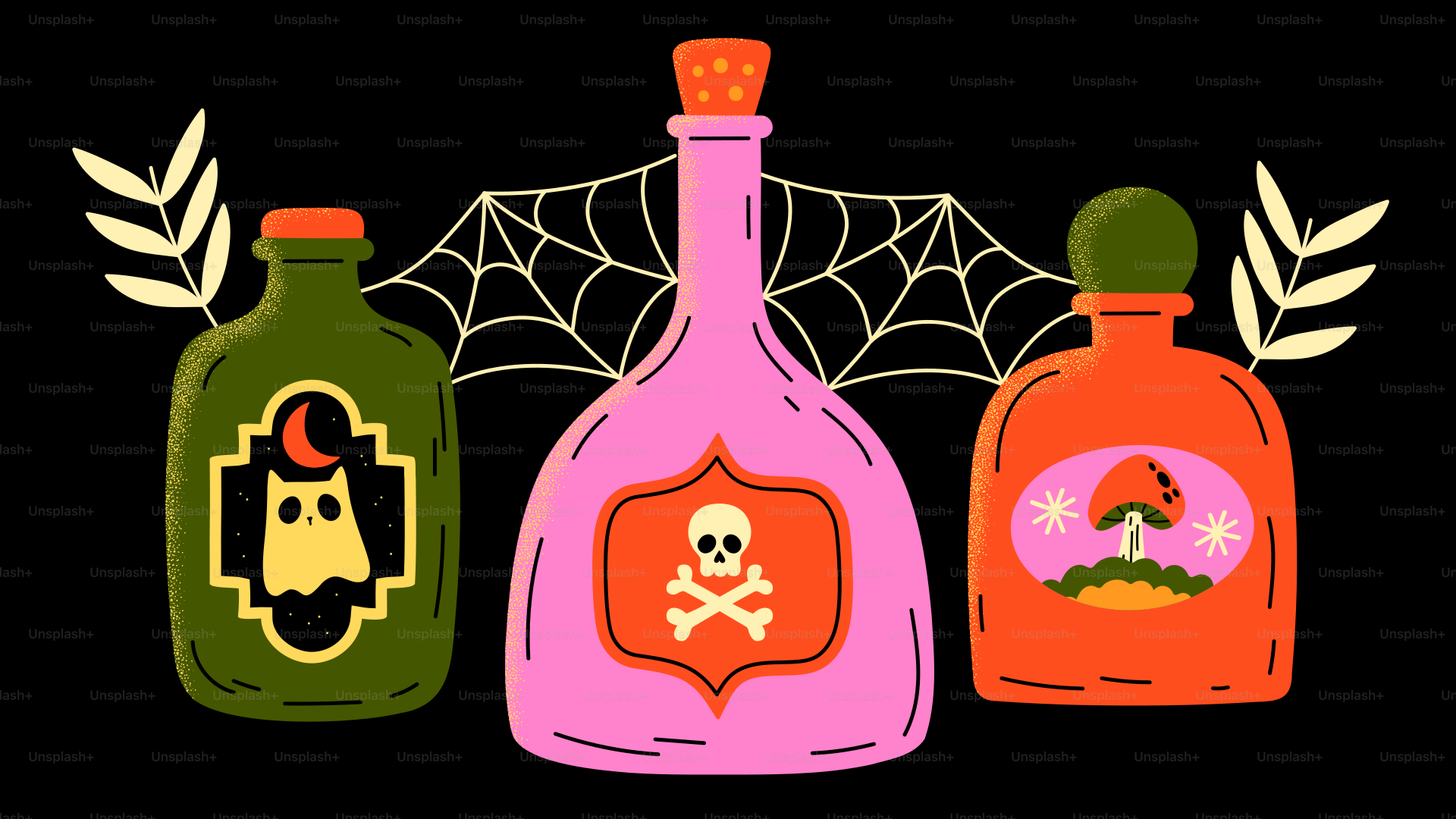 Three halloween potion bottles with spooky designs. vector – Halloween ...