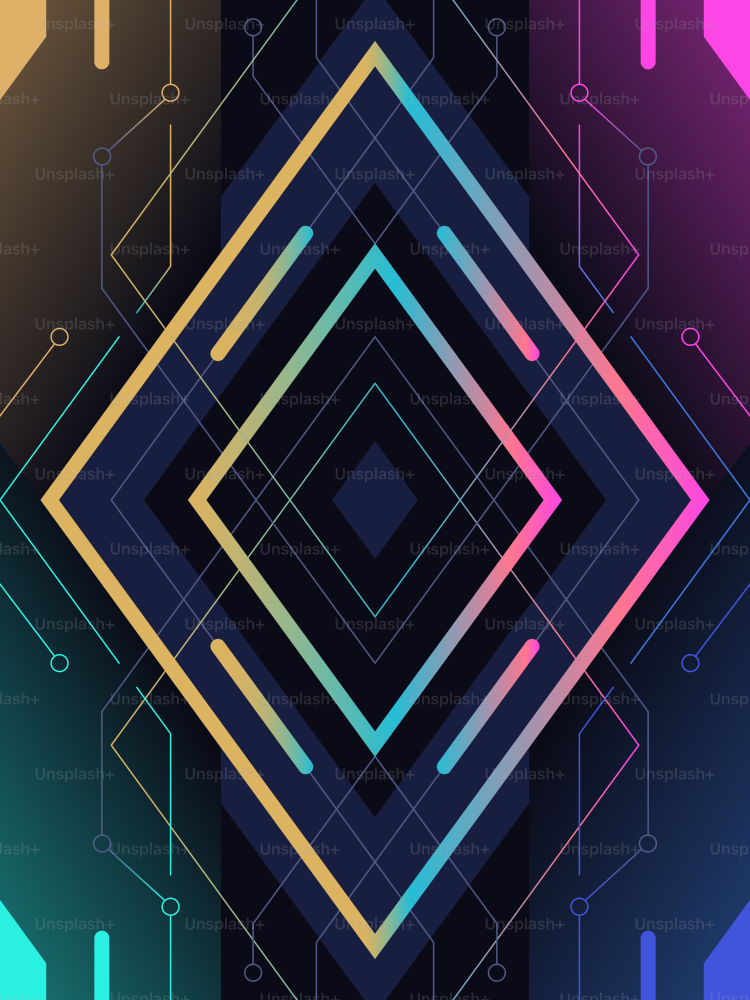 Geometric abstract design with colorful lines and circuits vector ...