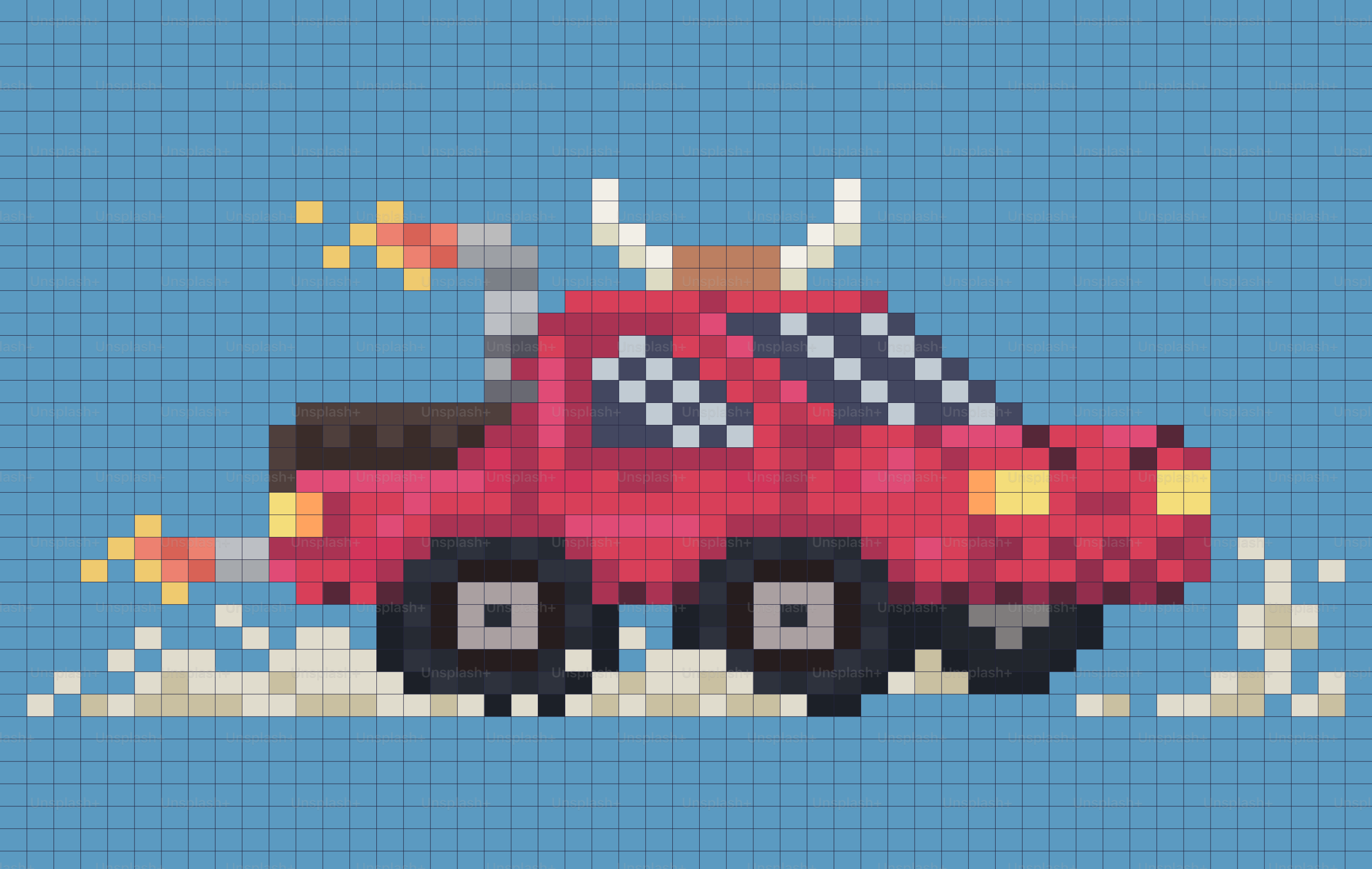 Vektor Truk merah seni piksel dengan klakson dan api knalpot – Gambar ...